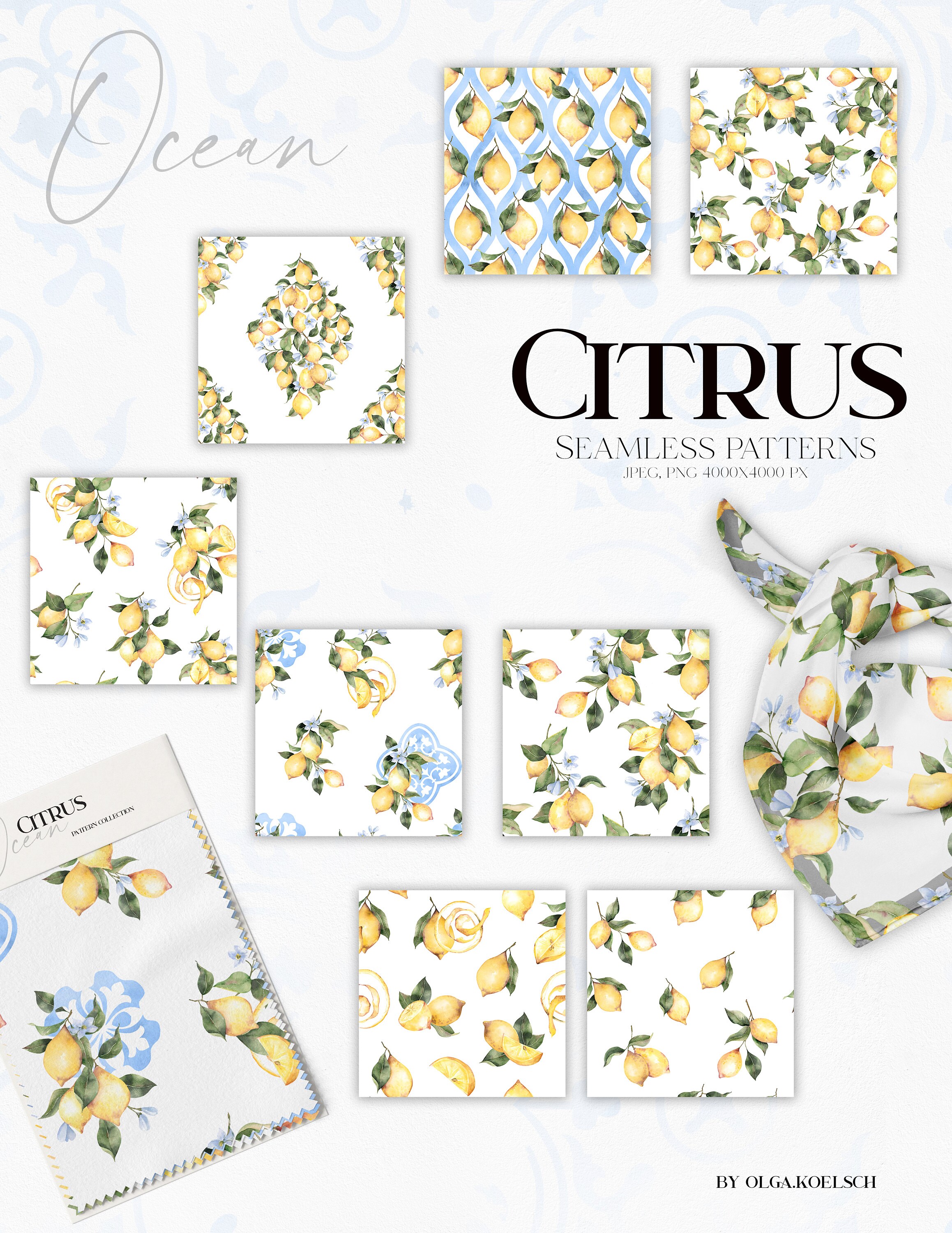 Citrus Seamless Pattern for Fabric Watercolor Lemon Seamless - Etsy