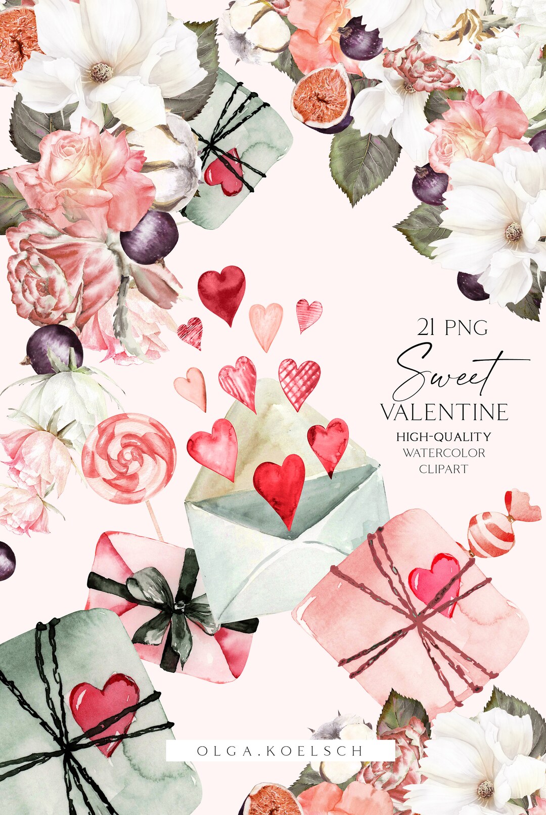 Pink Heart Png, Watercolor Valentine Clipart, Pink Floral Heart Clipart ...