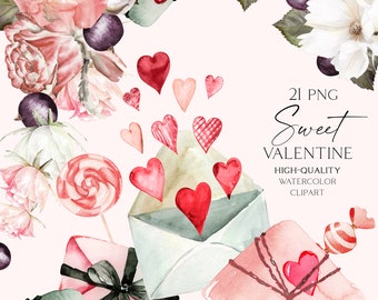 Watercolor Valentine Clipart Pink Floral Heart Png Pink | Etsy