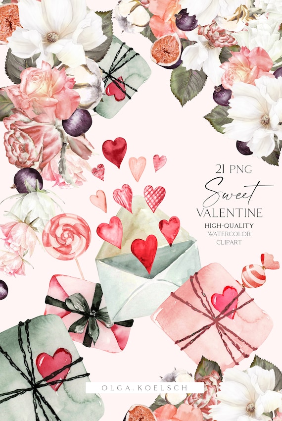 Pink Heart Png Watercolor Valentine Clipart Pink Floral | Etsy