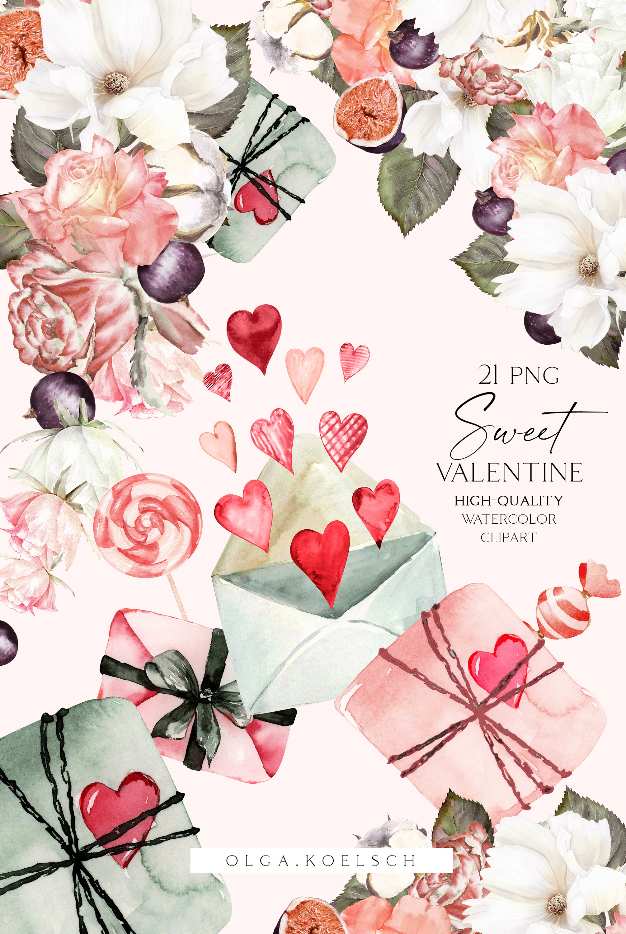 Pink Heart Png Watercolor Valentine Clipart Pink Floral - Etsy