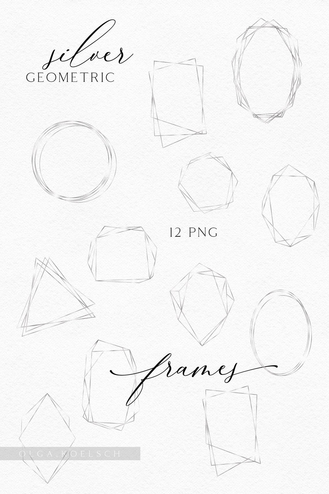 Silver Geometric Frames Png. Silver Polygonal Glitter Frame Clipart ...