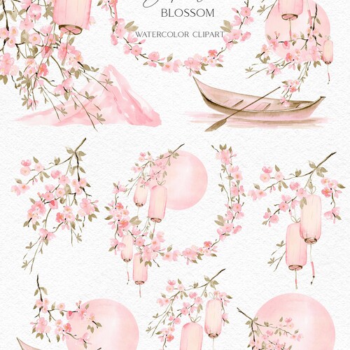 Cherry Blossom Clipart. Watercolor Sakura Blossom Png Pink - Etsy