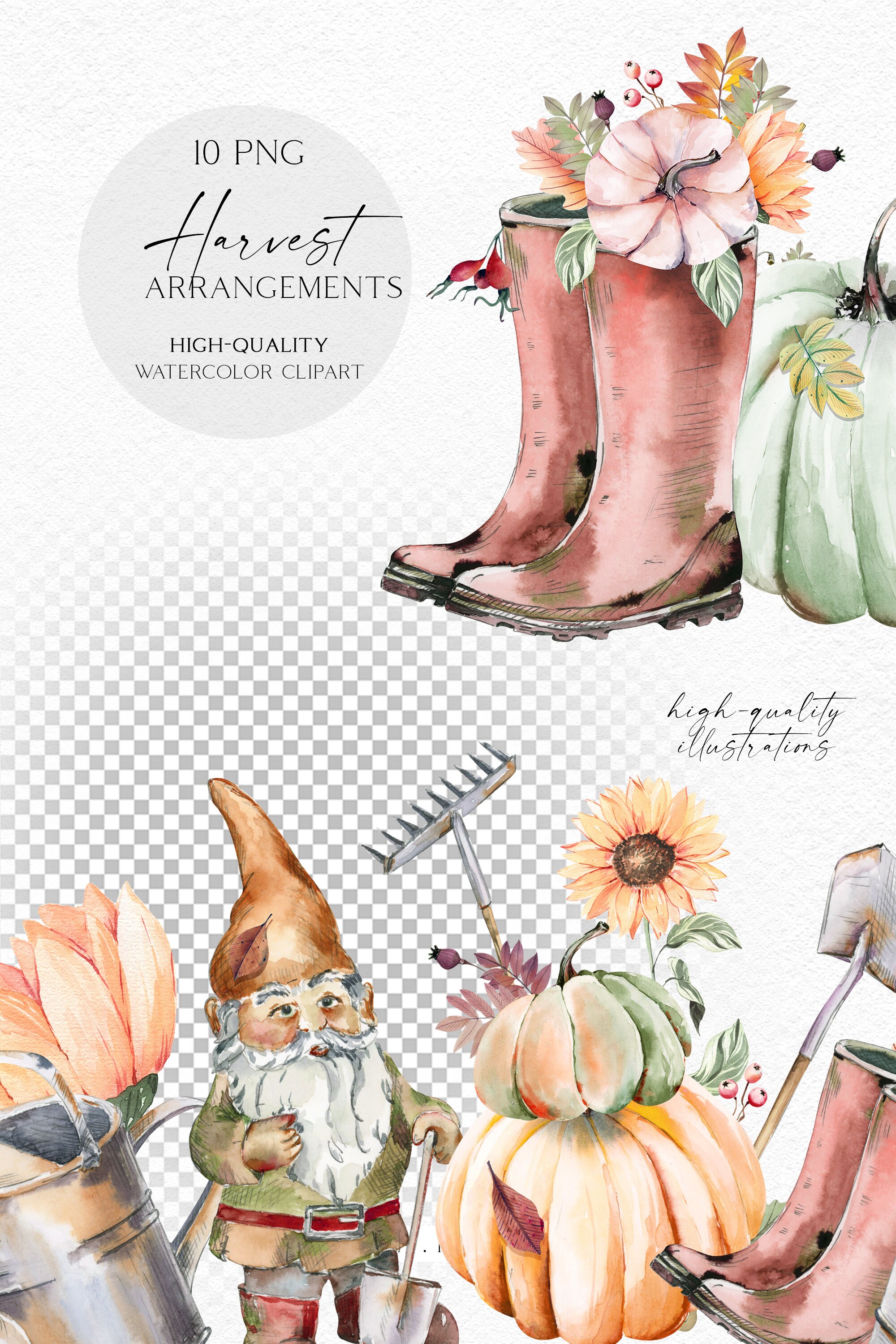 Watercolor Gardening Clipart Fall Pumpkin Harvest Clipart - Etsy