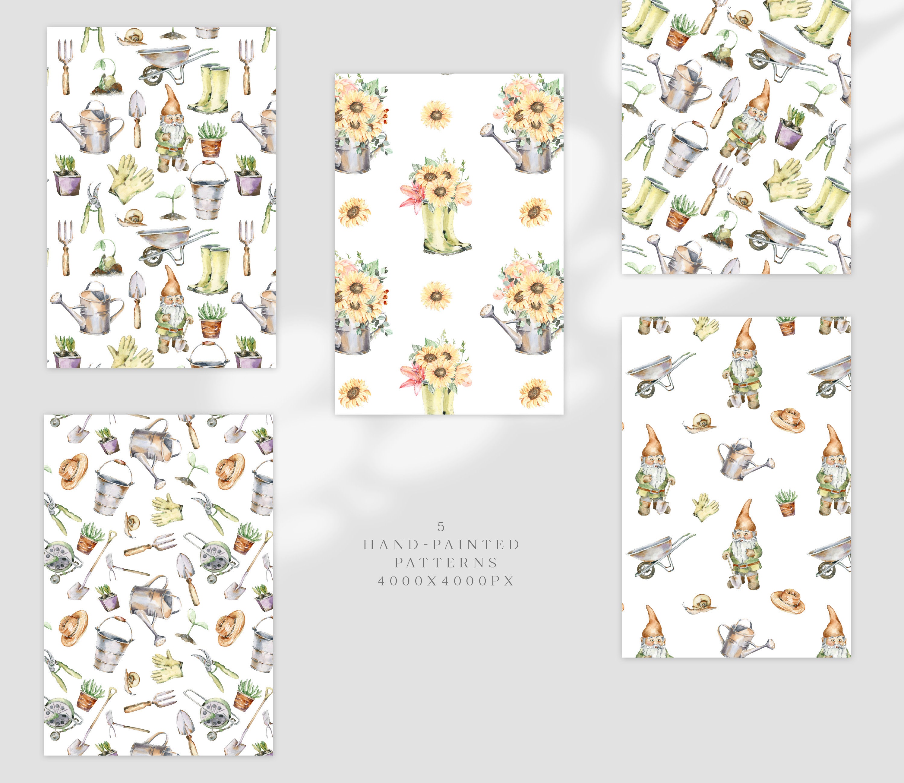 Watercolor Garden Digital Paper, Gardening Seamless Pattern for Fabric ...
