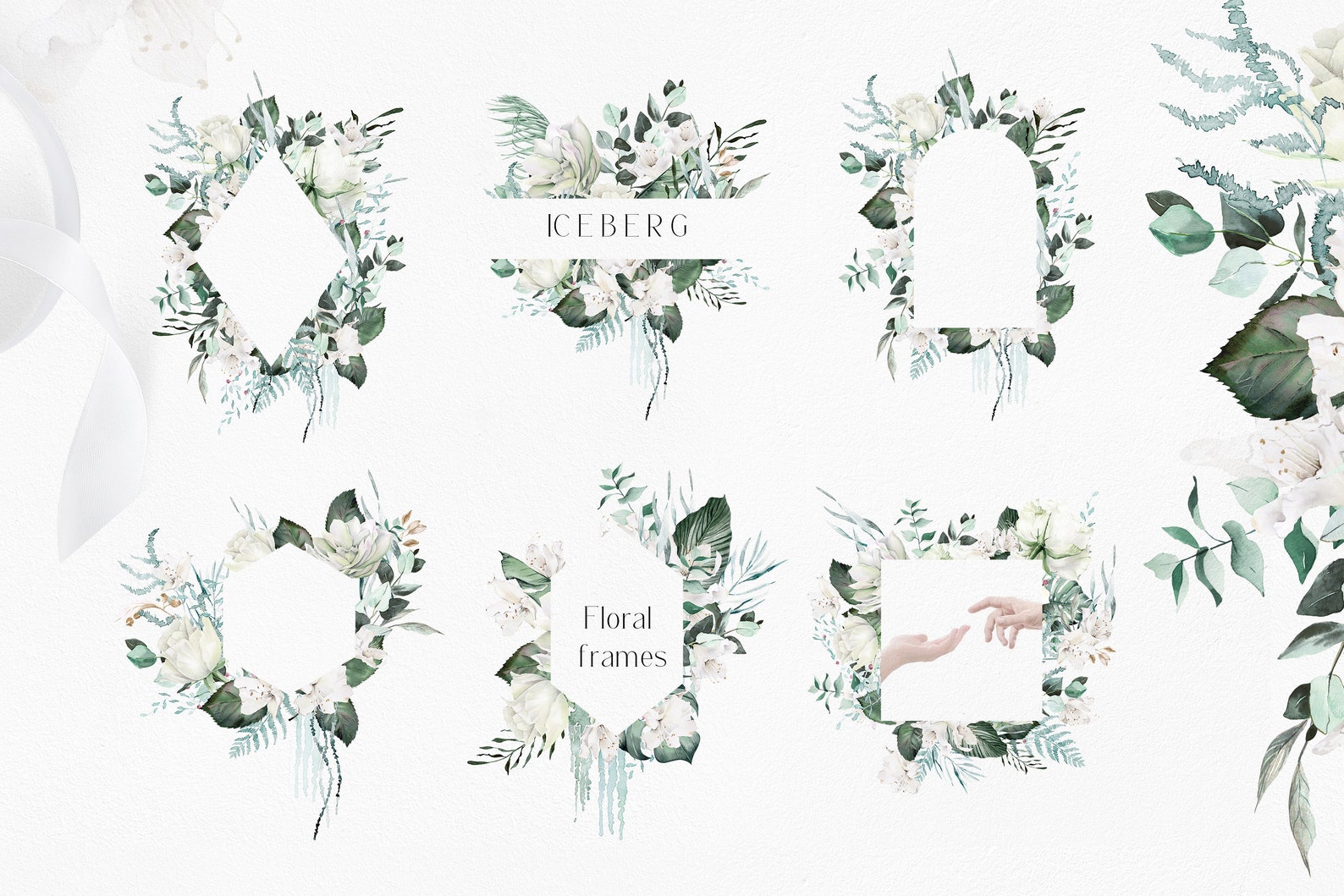Watercolor White Flowers Clipart, Boho Greenery Clipart With White ...