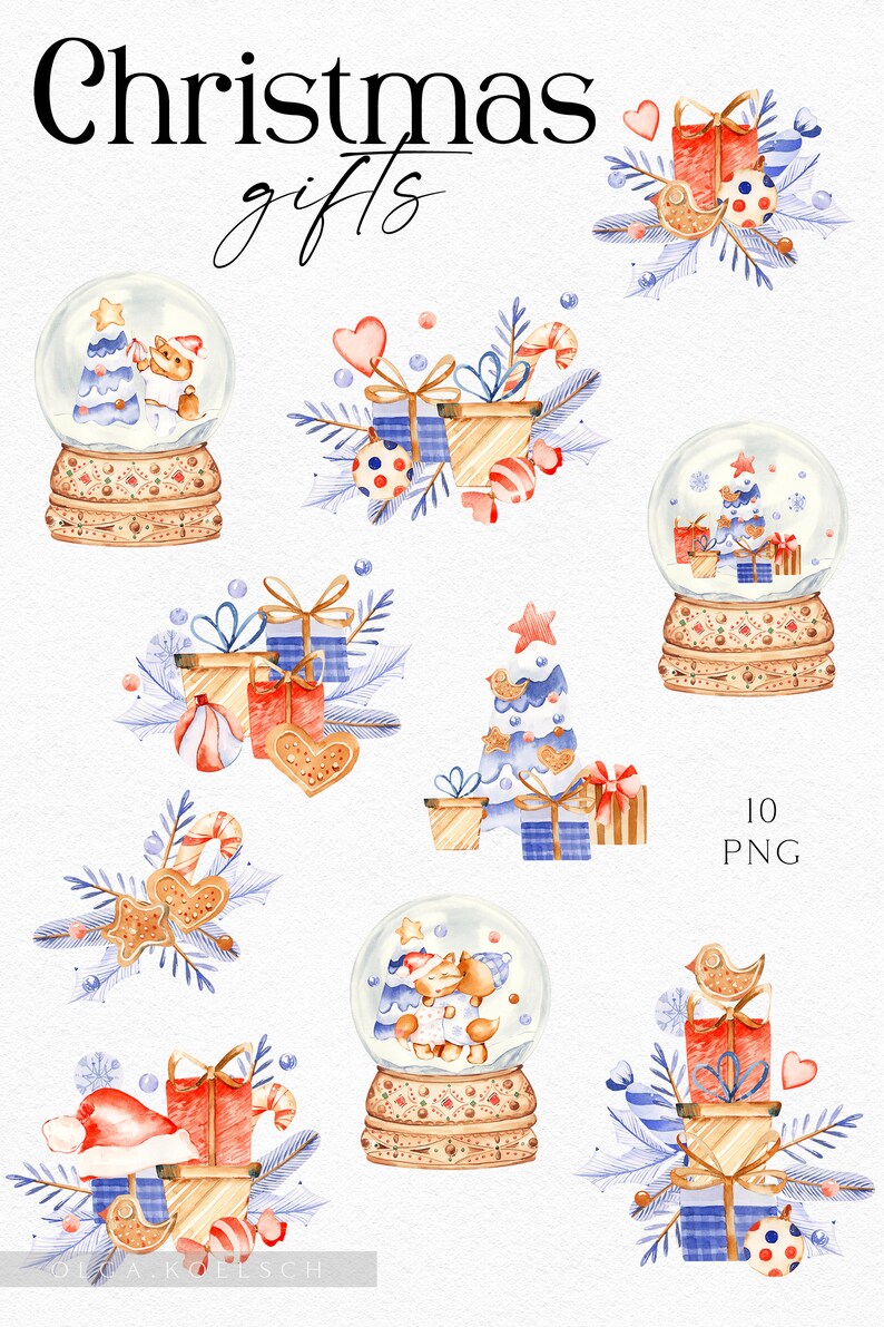 Christmas Snow Globe Clipart. Watercolor Christmas Gifts Cute - Etsy