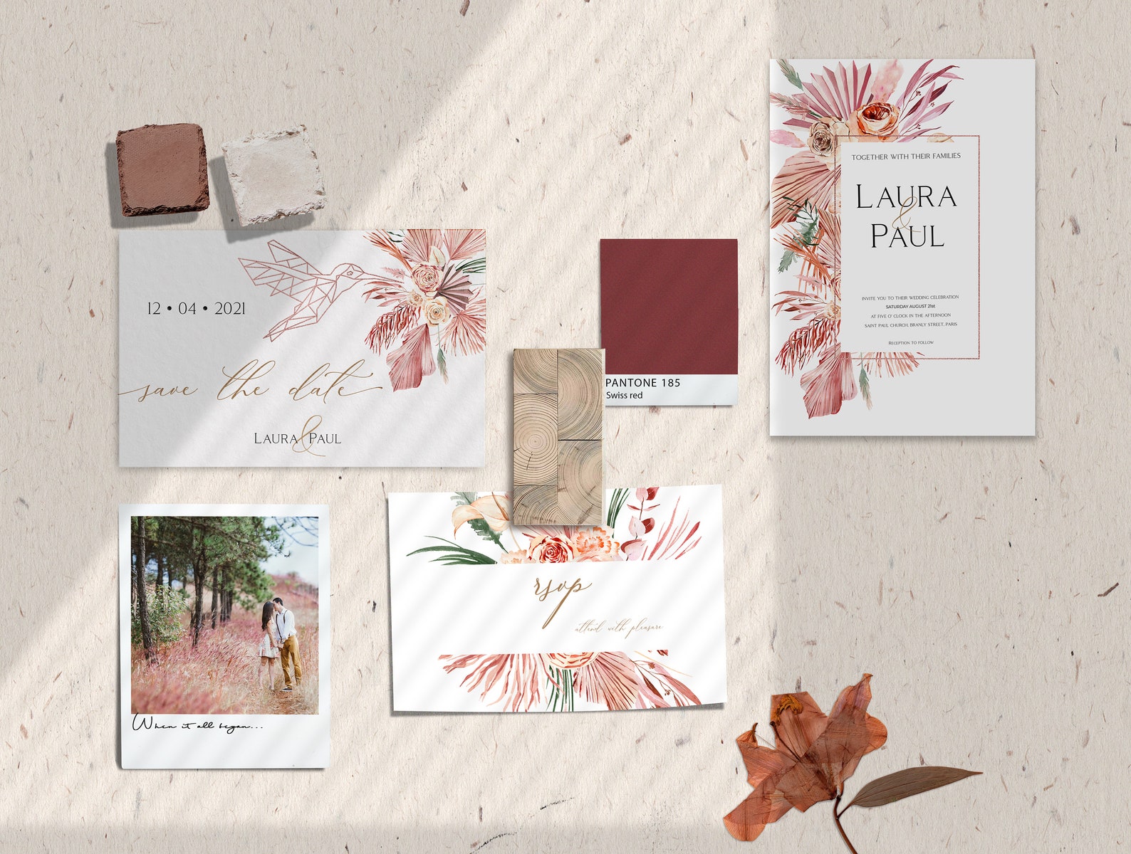 Watercolor Boho Floral Clipart: Tropical Dried Flowers, Palm Leaf (PNG ...