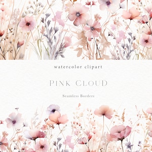 Watercolor Floral Border Clipart, Pastel Pink Wildflowers Bouquets Png ...