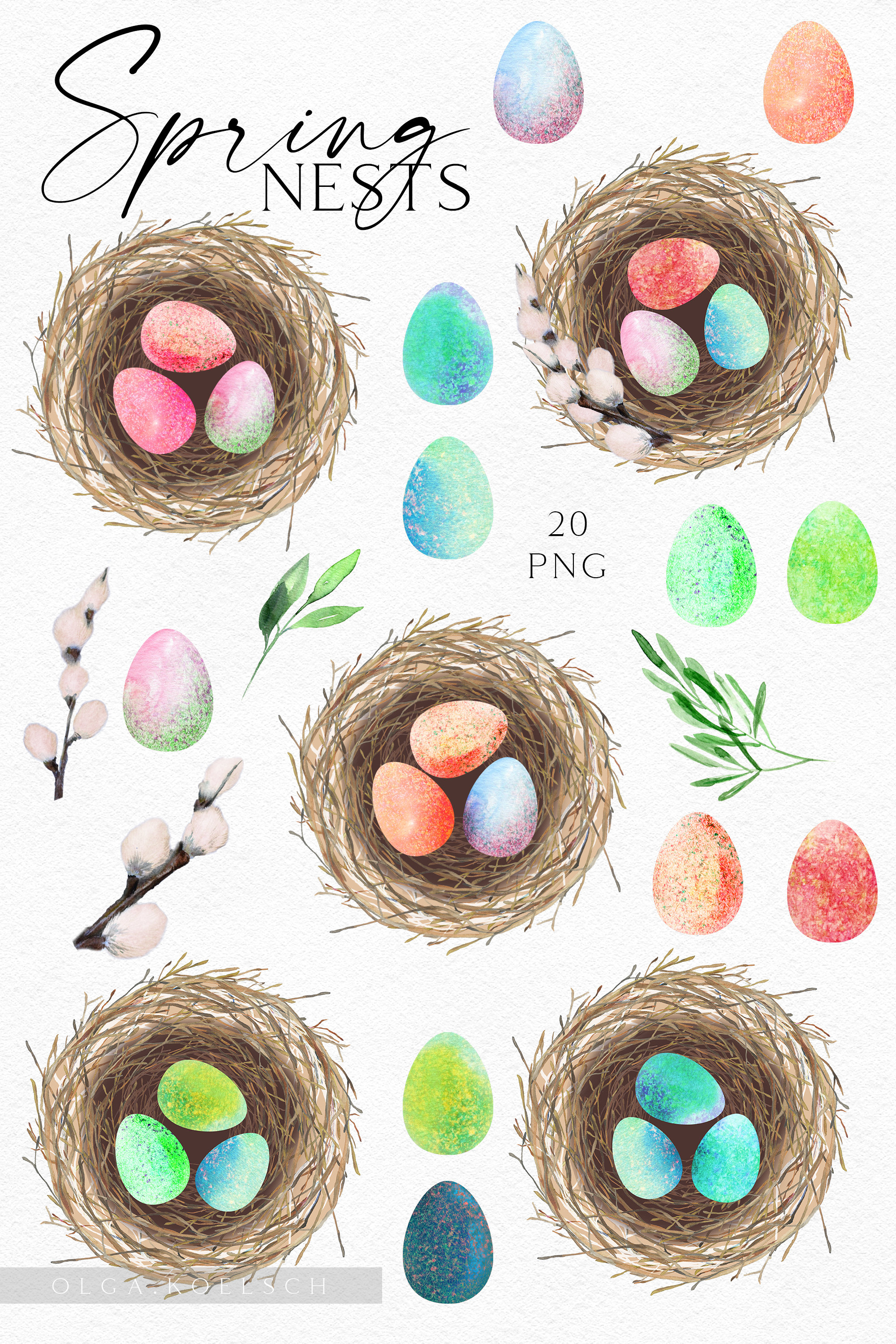 Watercolor Easter Egg Clipart, Hand-painted Bright Eggs for Easter Egg ...