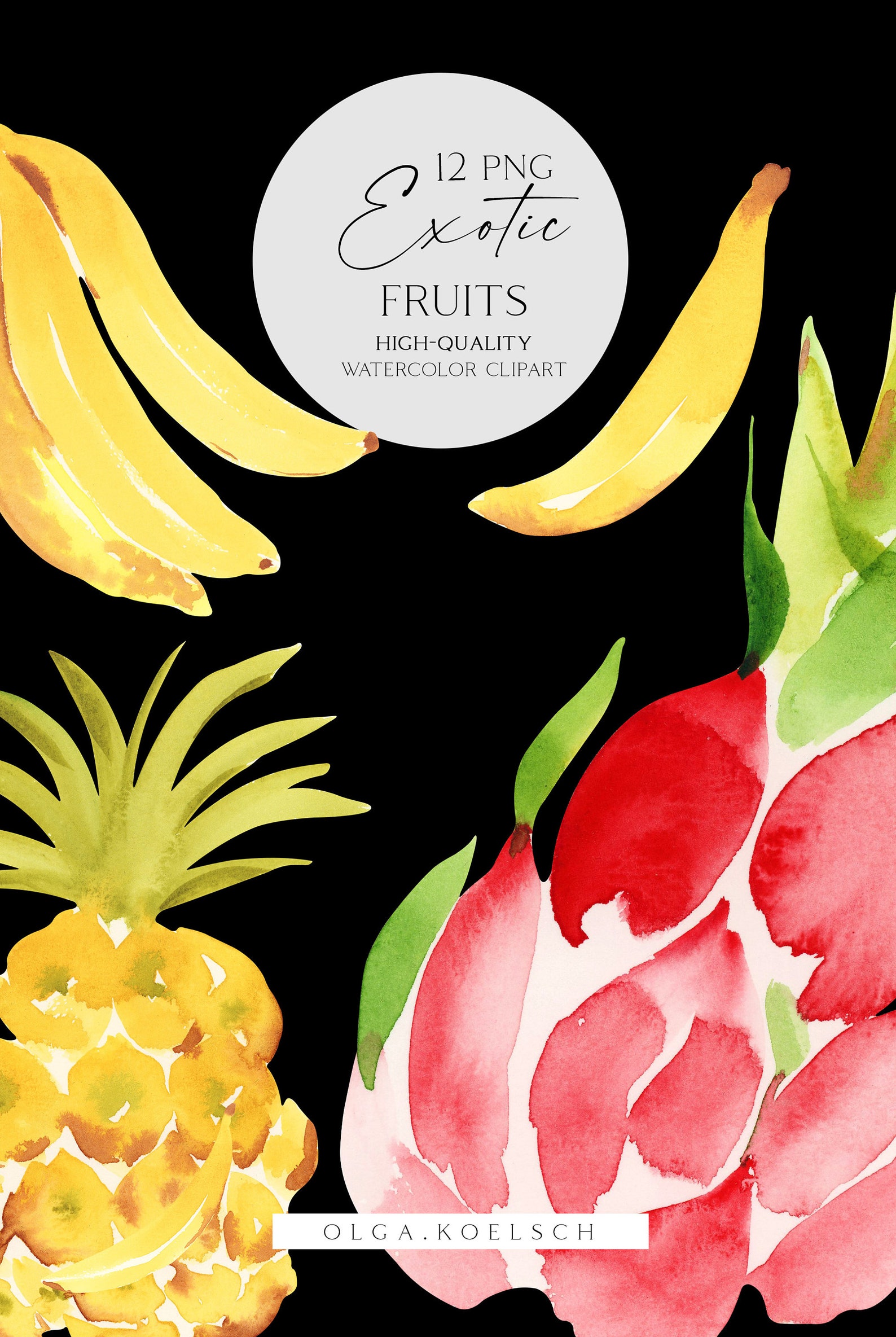 Watercolor Fruit Clipart Exotic Tropical Fruits Png Fro - Etsy