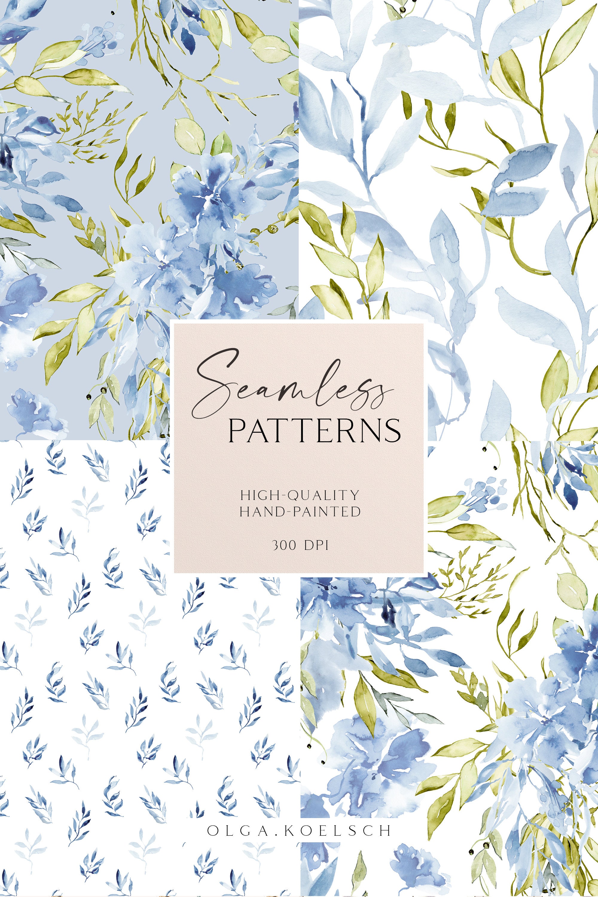 Blue Floral Seamless Pattern for Fabric Dusty Blue Floral | Etsy