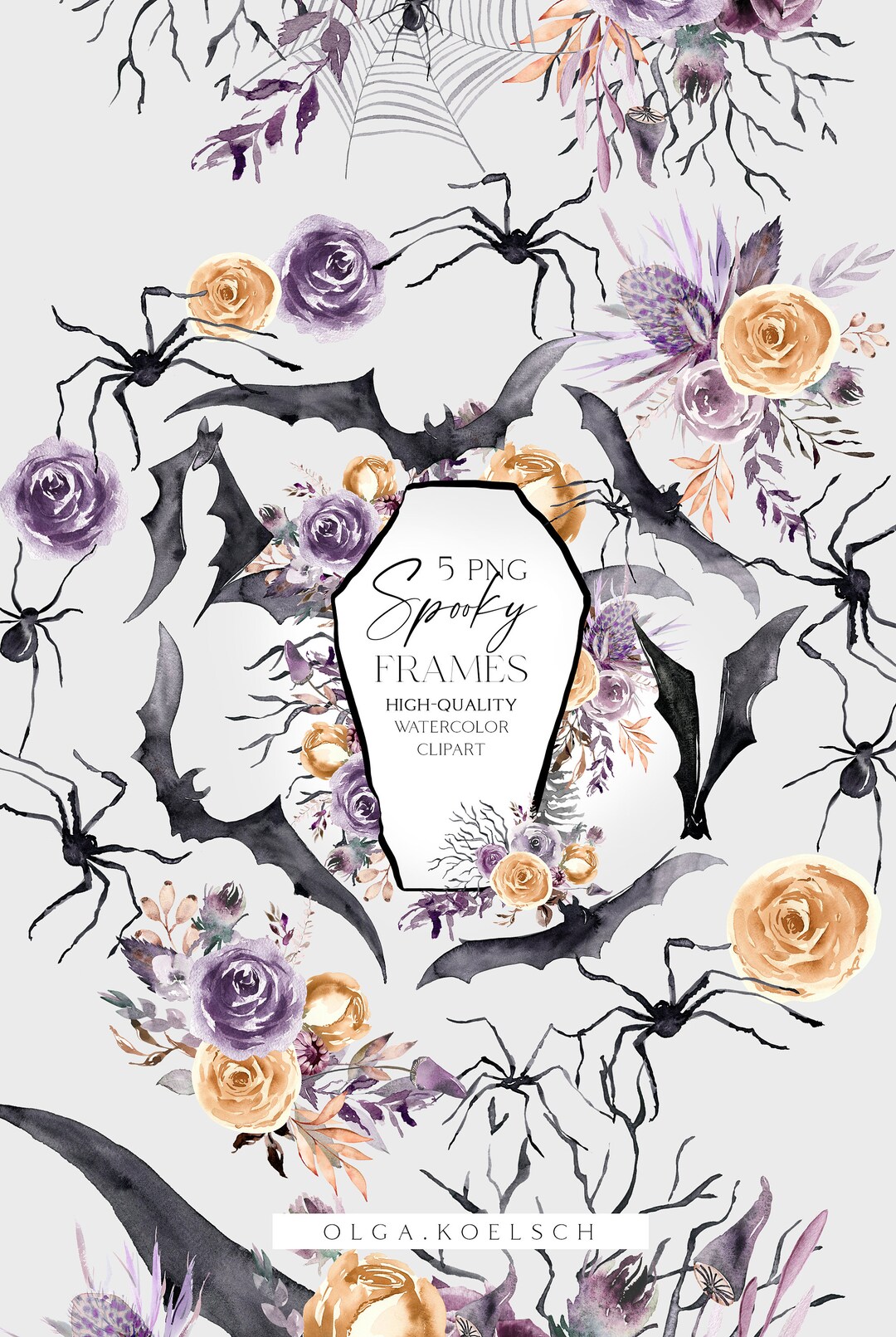 Halloween Clipart, Romantic Halloween Frame Png, Watercolour Halloween ...