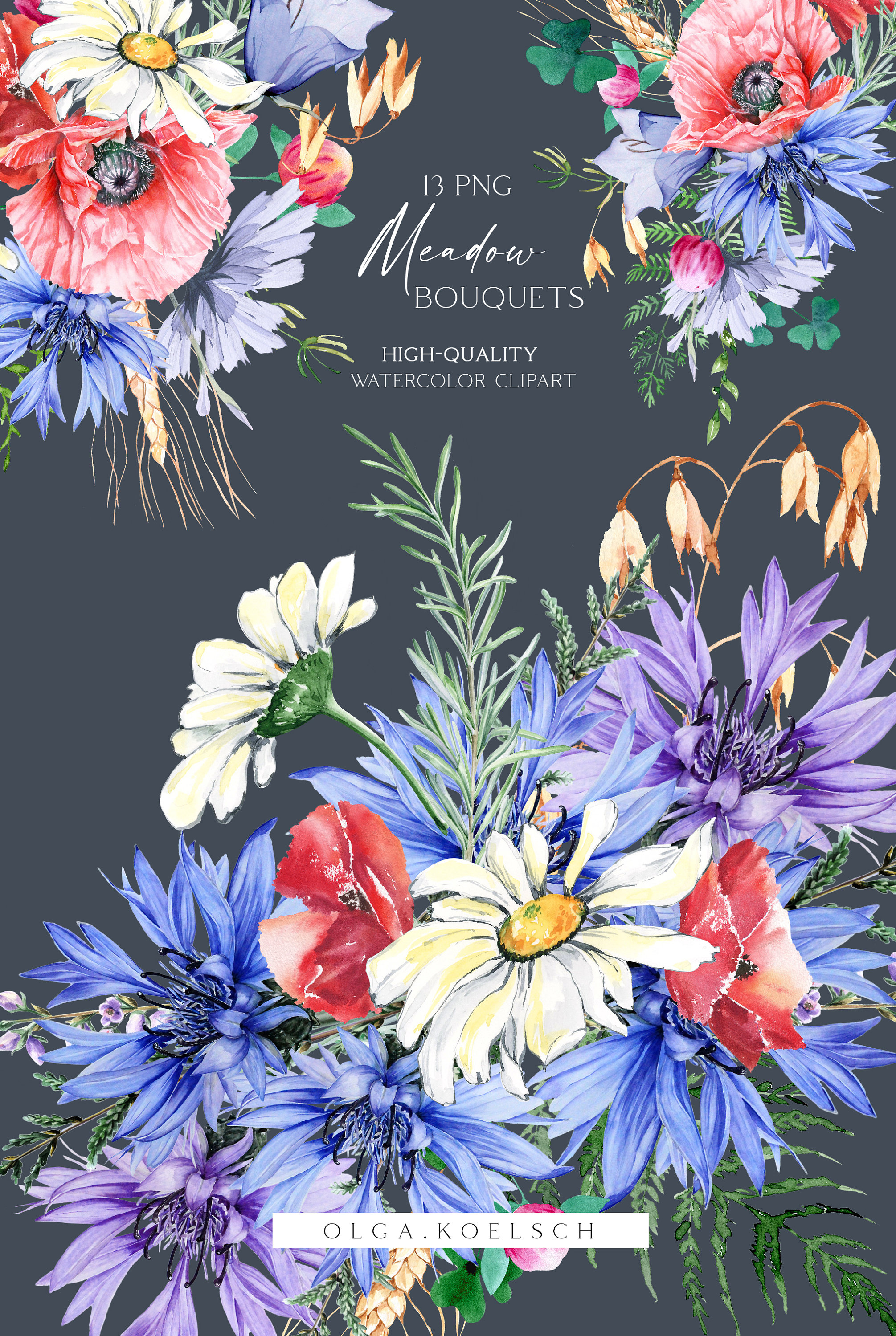 Watercolor Wild Flower Clipart Meadow Flowers Png Boho | Etsy