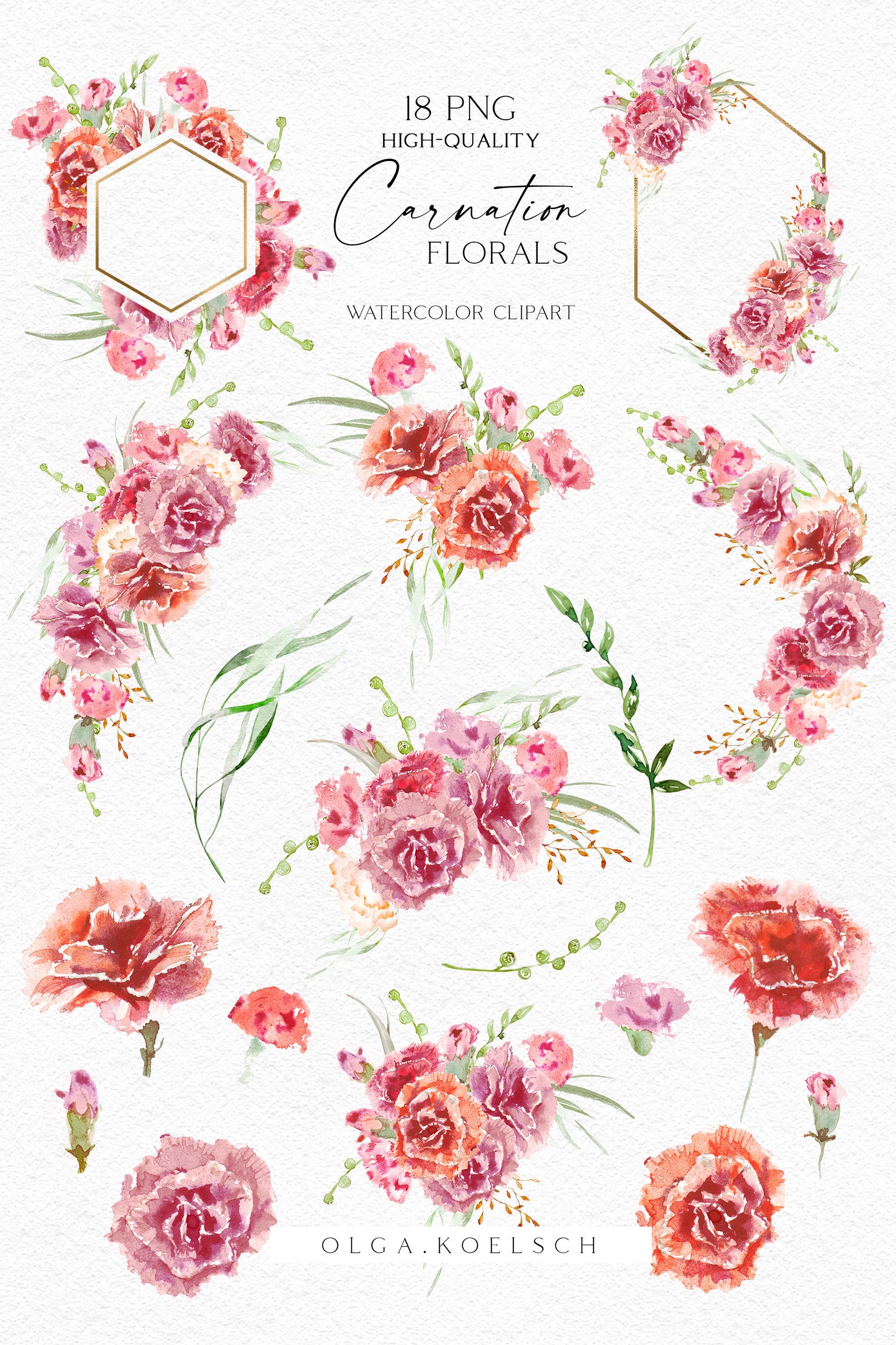 Watercolor Carnation Clipart Dusty Pink Carnation for - Etsy