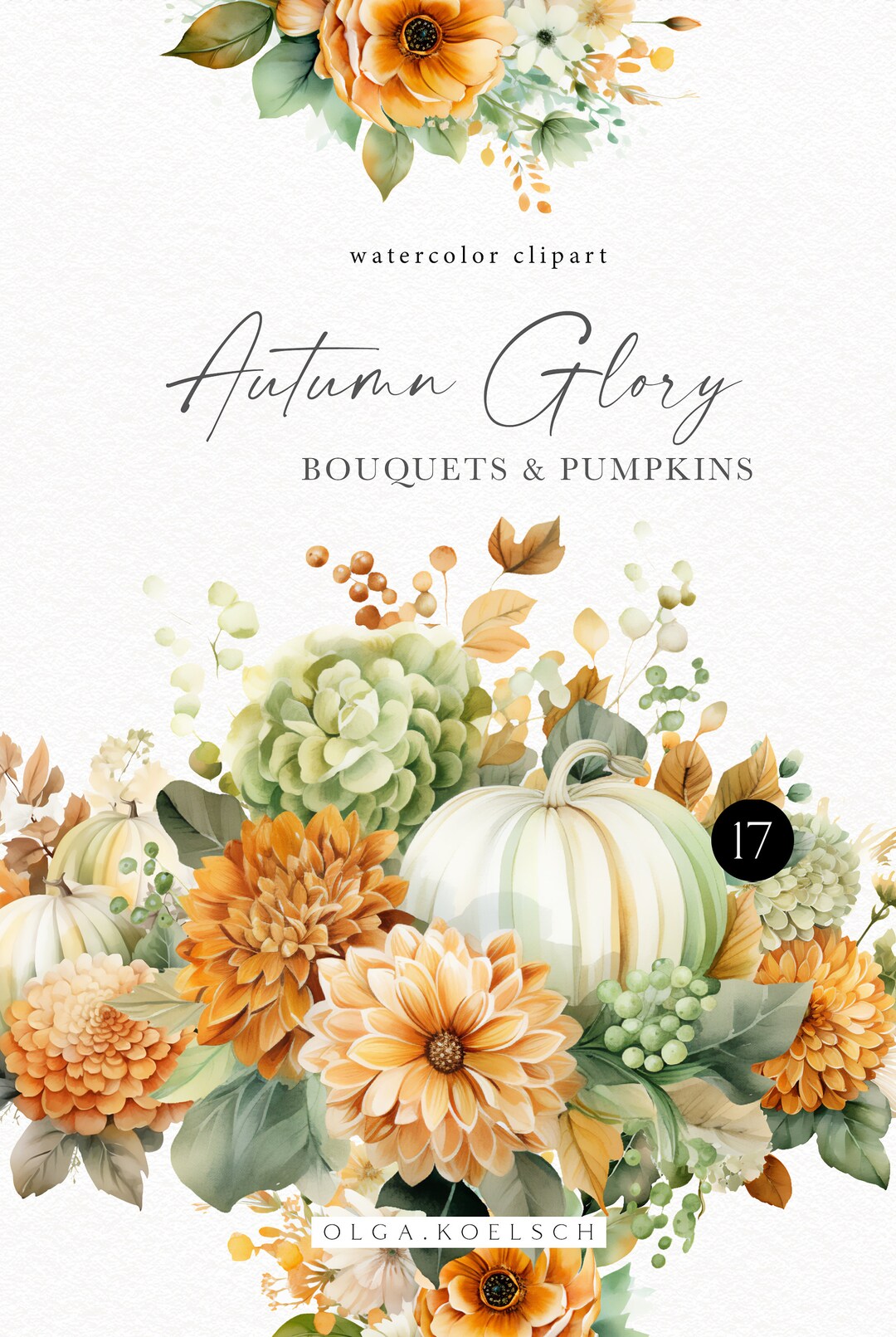 Watercolor Pumpkin Clipart, Floral Pumpkins Png With Autumn Flowers ...