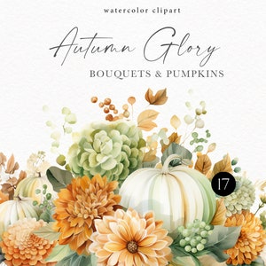 Watercolor Pumpkin Clipart, Floral Pumpkins Png With Autumn Flowers ...