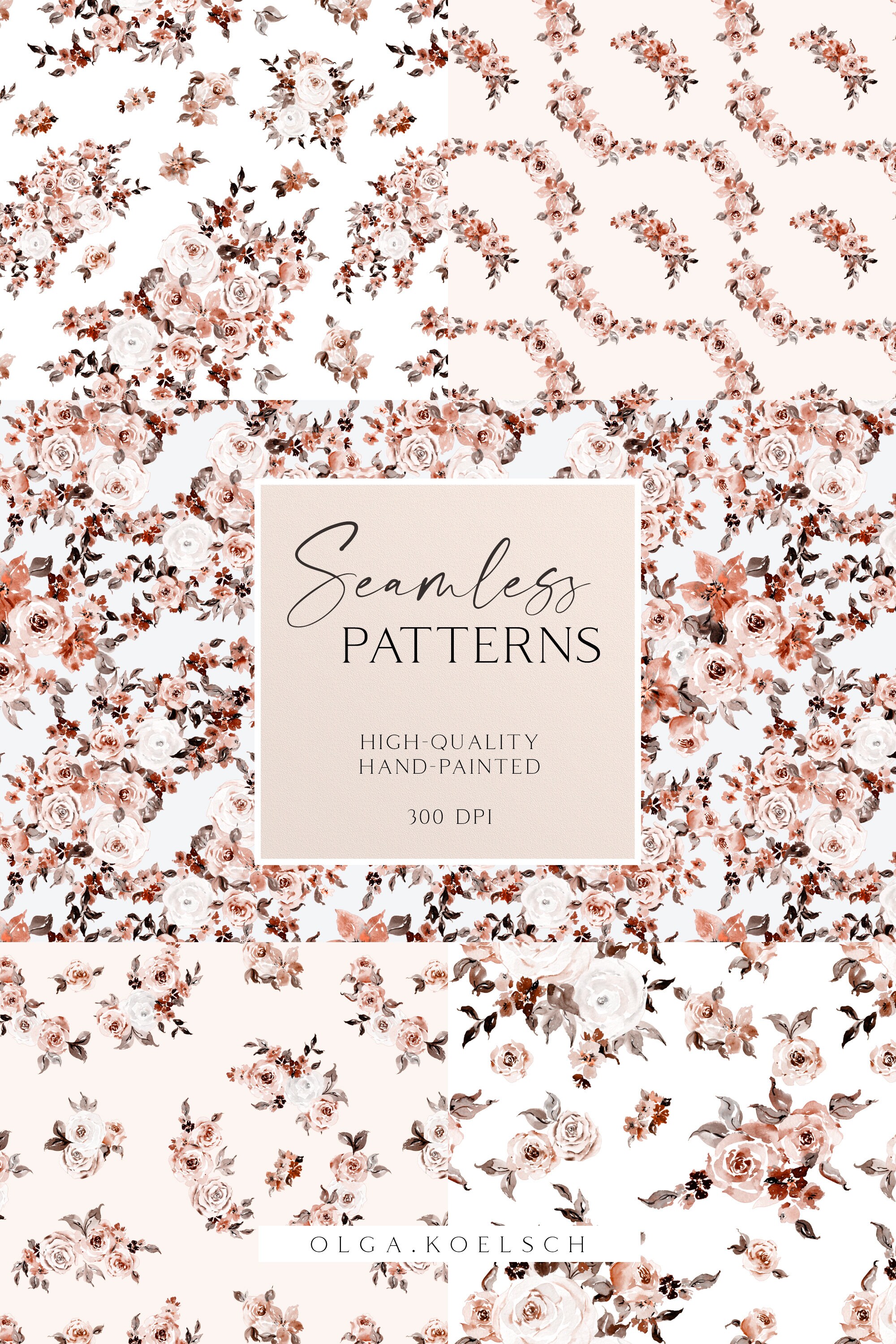 Boho roses seamless pattern for fabric Brown roses digital | Etsy