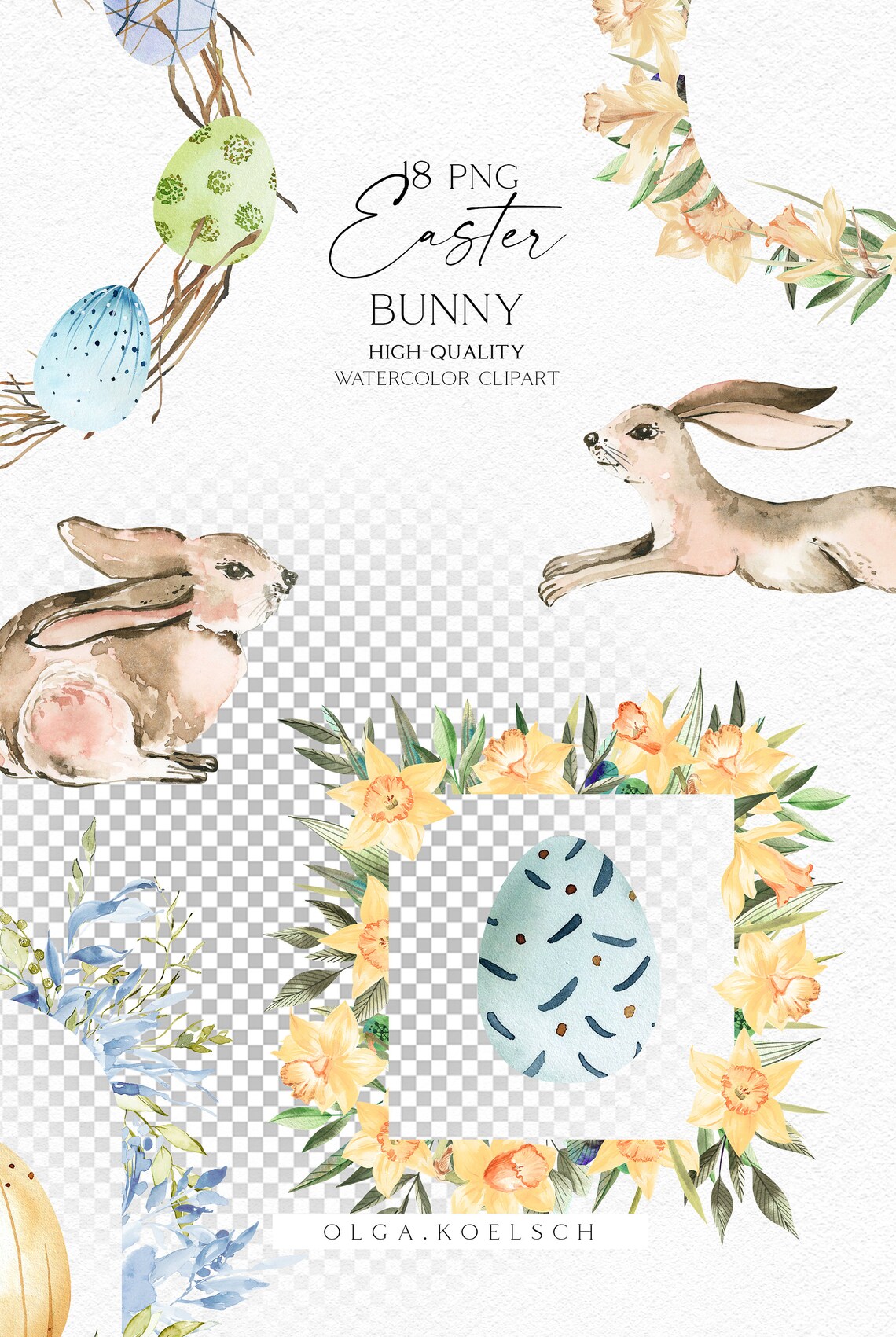 Watercolor Easter Bunny Clipart Easter Egg Clipart Easter - Etsy