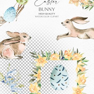 Watercolor Easter Bunny Clipart, Easter Egg Clipart, Easter Wreath Png ...