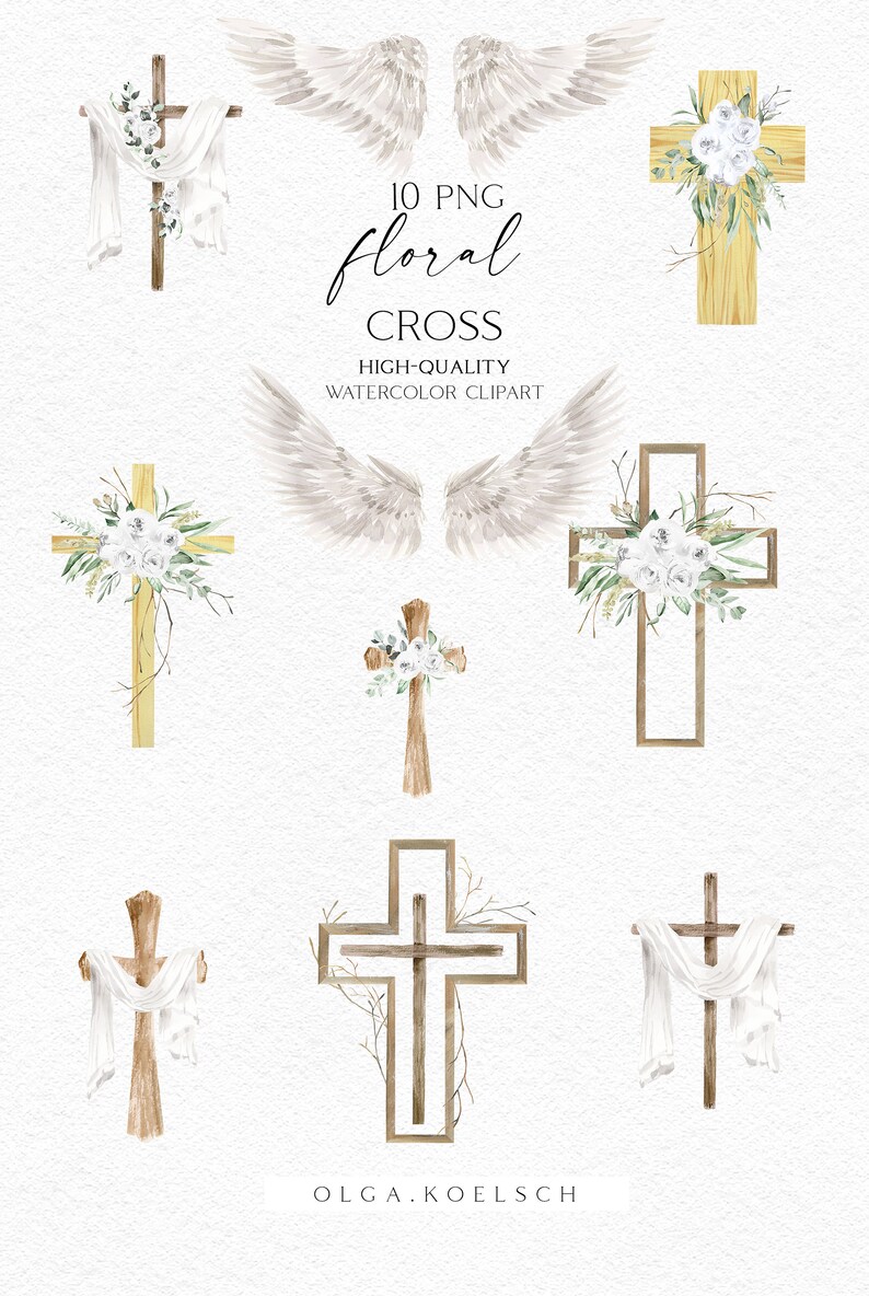 Watercolor Floral Cross Clipart Religious Easter Clipart - Etsy
