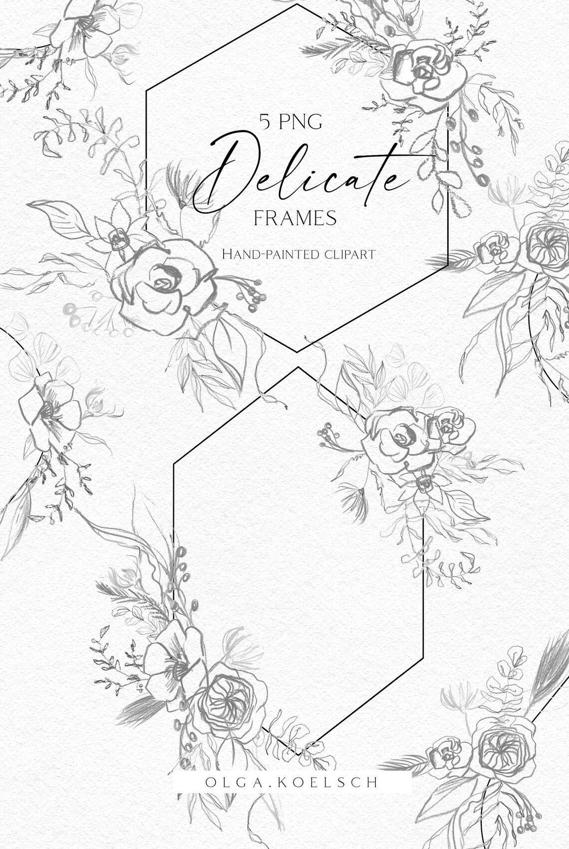Black and White Flower Frame Png Graphic Design Floral Frame - Etsy