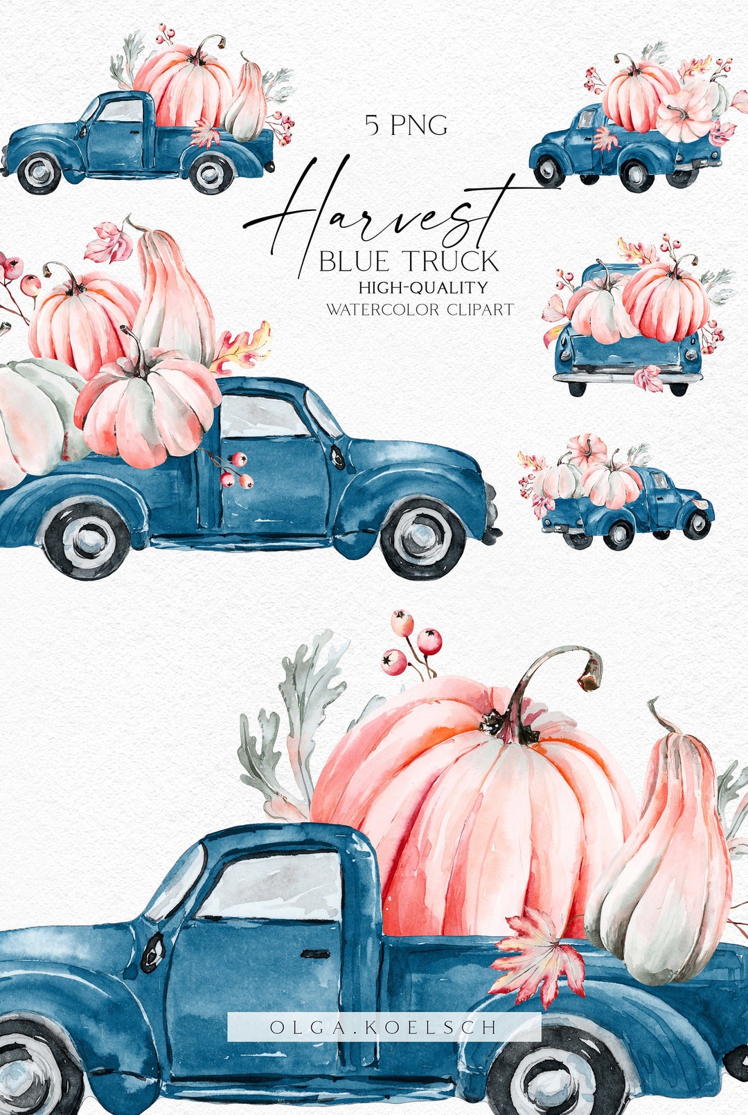 Watercolor Fall Truck Clipart, Pumpkin Harvest Farm Clipart, Gardening ...