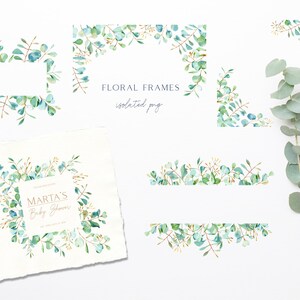 Watercolor Eucalyptus Clipart, Greenery Borders Clipart for Wedding ...
