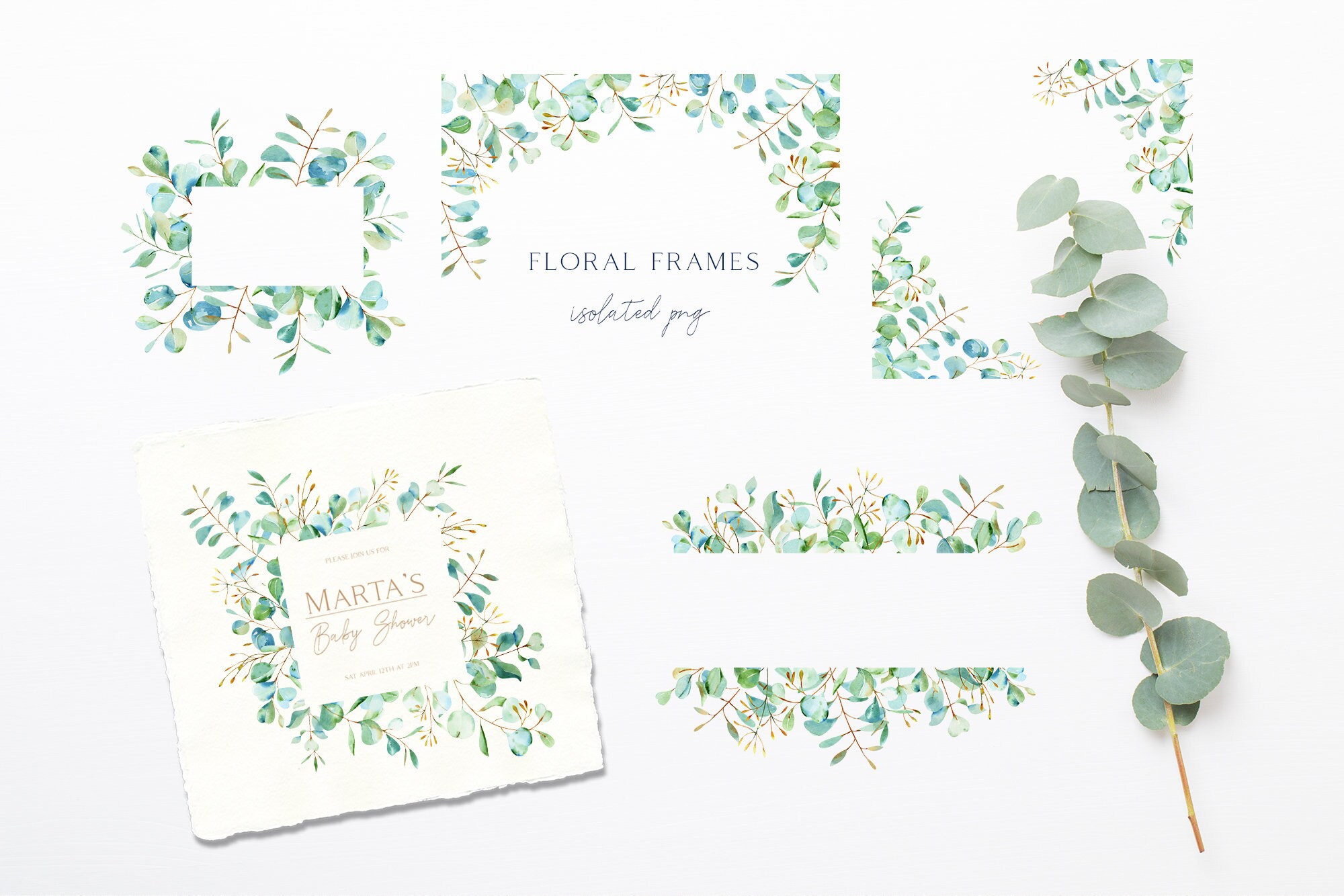Watercolor Eucalyptus Clipart Greenery Borders Clipart for - Etsy Canada
