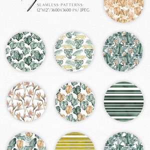 Watercolor Boho Tropical Digital Paper Pack. Boho Seamless Pattern With ...