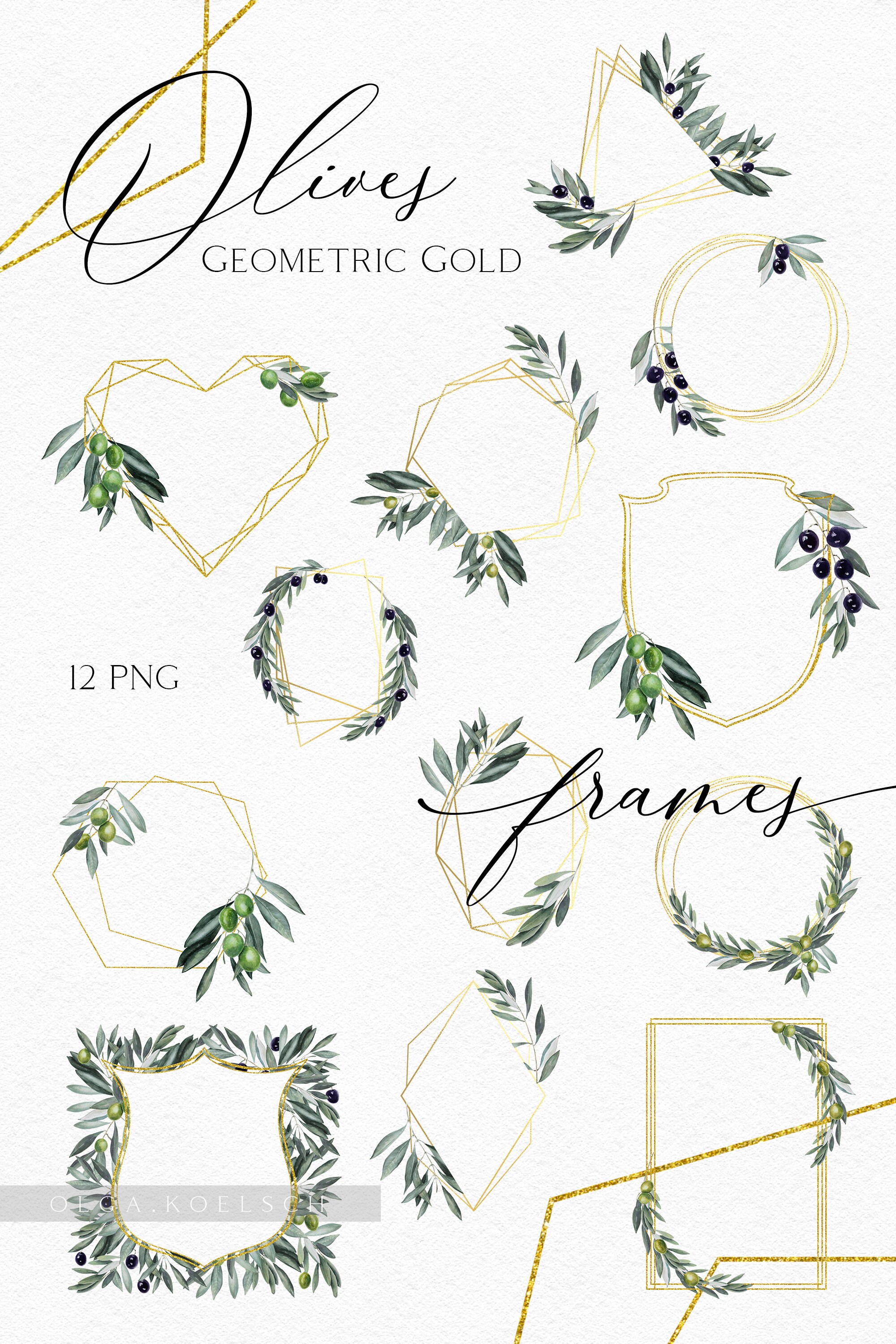 Greenery Gold Frame Clipart. Geometric Glitter Frame Png. - Etsy