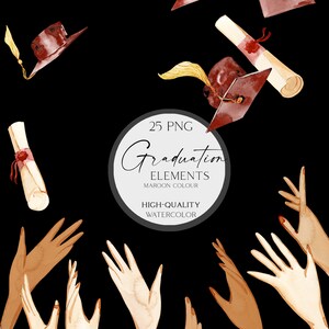 Graduation Clipart, Watercolor Graduation Clip Art. Grad Cap, School ...