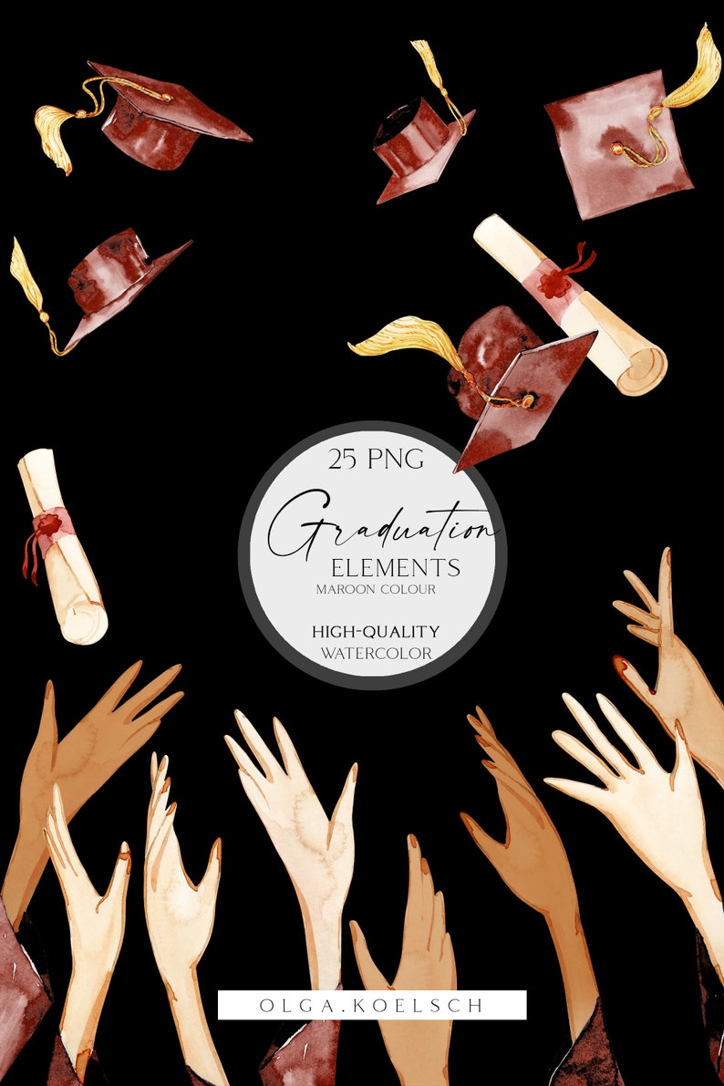 Graduation Clipart Watercolor Graduation Clip Art. Grad Cap - Etsy