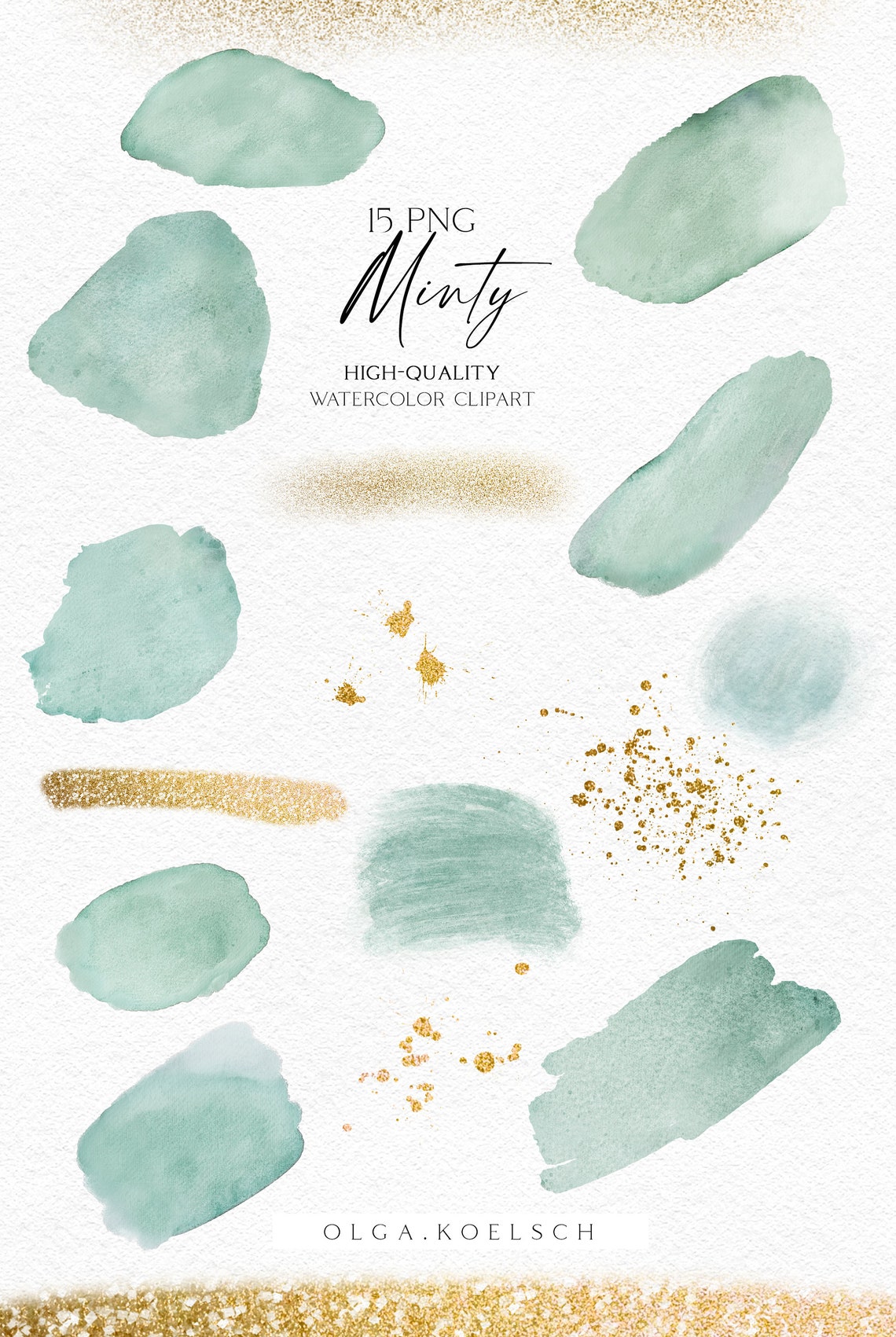 Green Watercolor Brush Strokes Png, Gold Abstract Clipart, Dusty Green ...