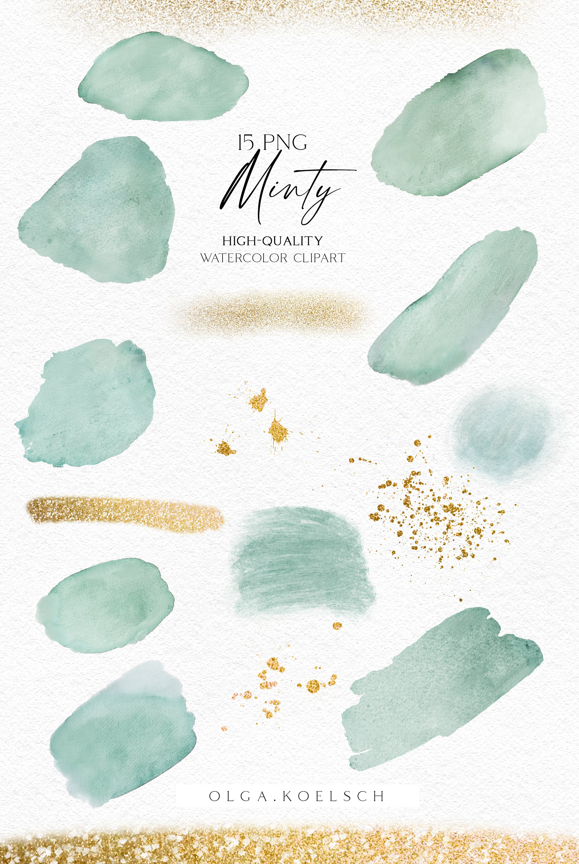 Green Watercolor Brush Strokes Png, Gold Abstract Clipart, Dusty Green ...