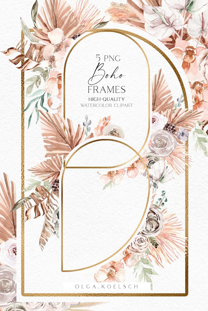 Watercolor Boho Frame Clipart Palm Boho Floral Borderds Png - Etsy