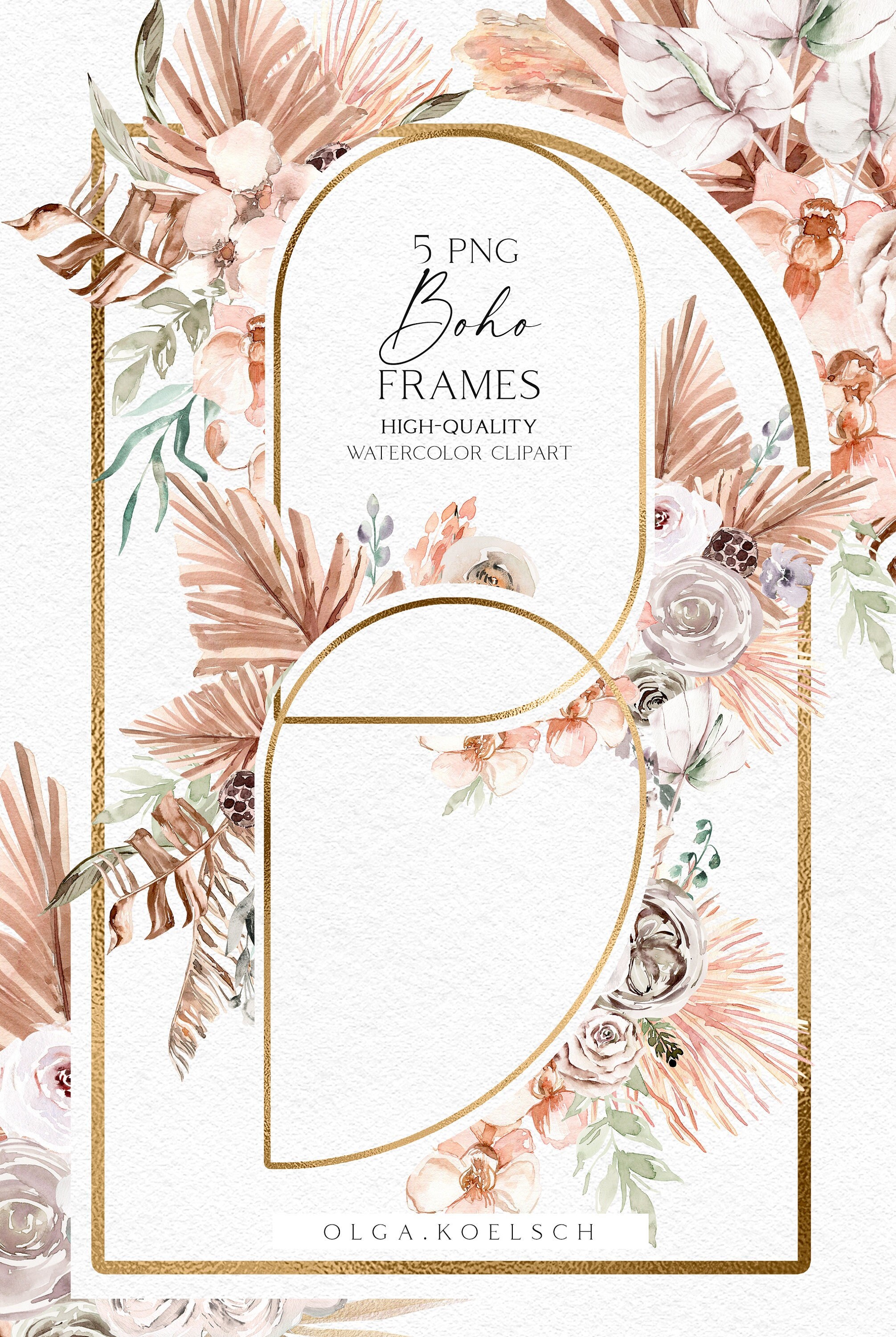 Watercolor Boho Frame Clipart Palm Boho Floral Borderds Png - Etsy