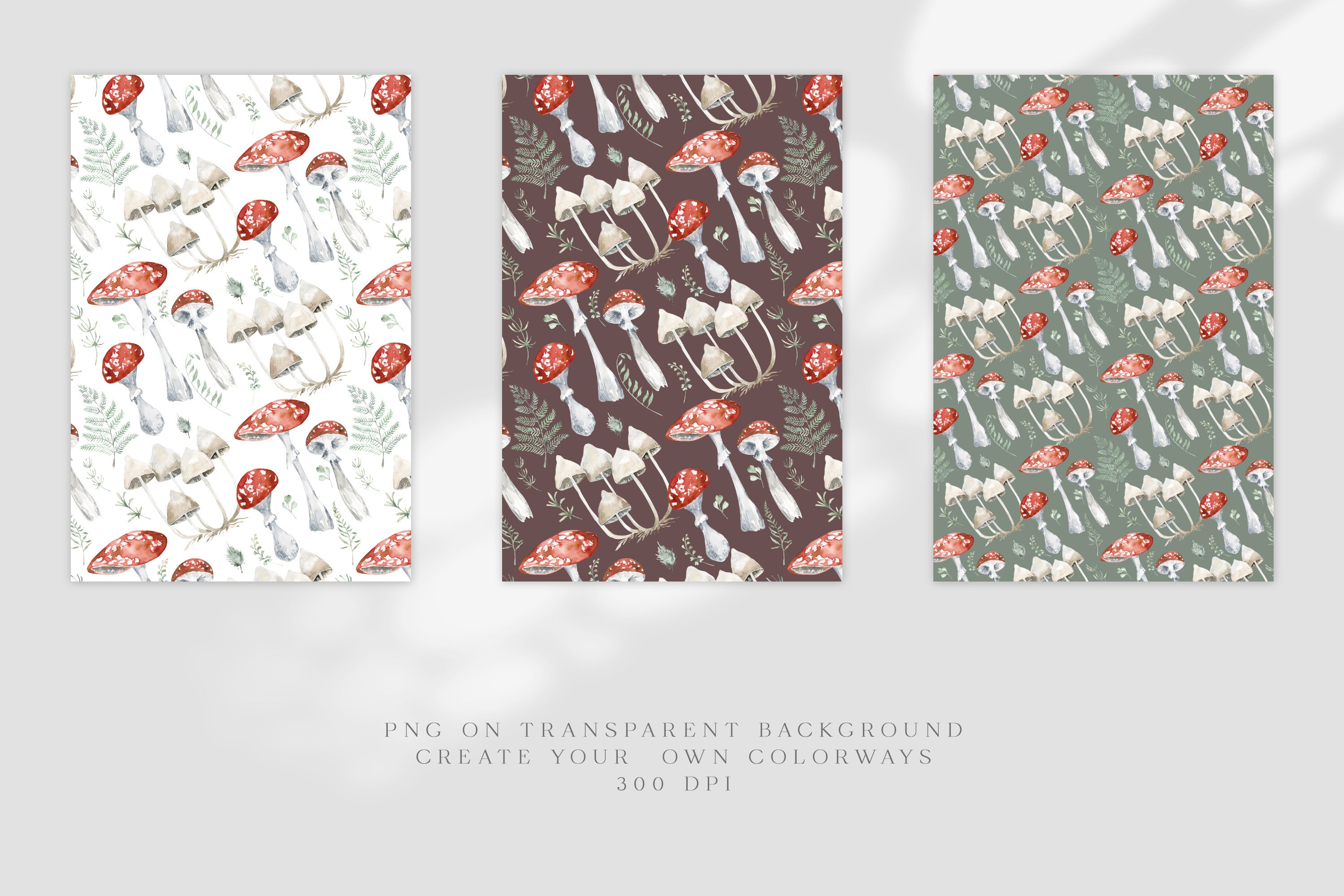 Woodland seamless pattern for fabric Watercolor mushroom | Etsy