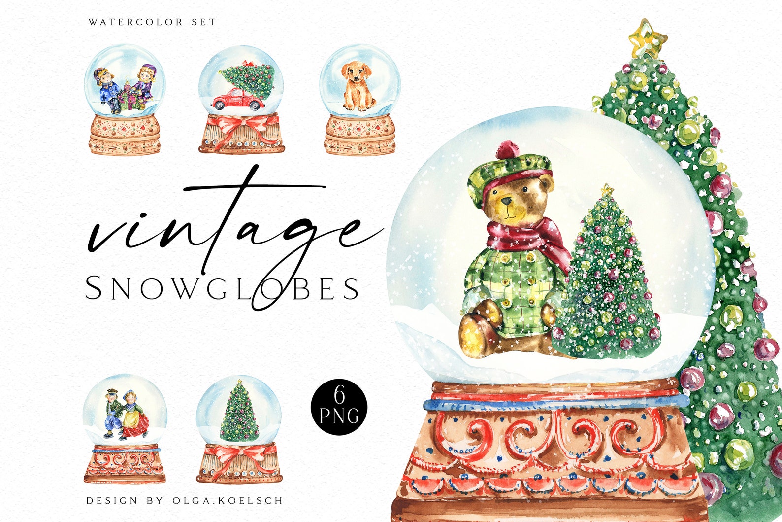 Watercolor Christmas Snow Globe Clipart Vintage Christmas Diy - Etsy