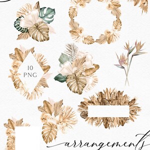 Watercolor Boho Dried Flower Bouquet Clipart, Boho Watercolor Tropical ...
