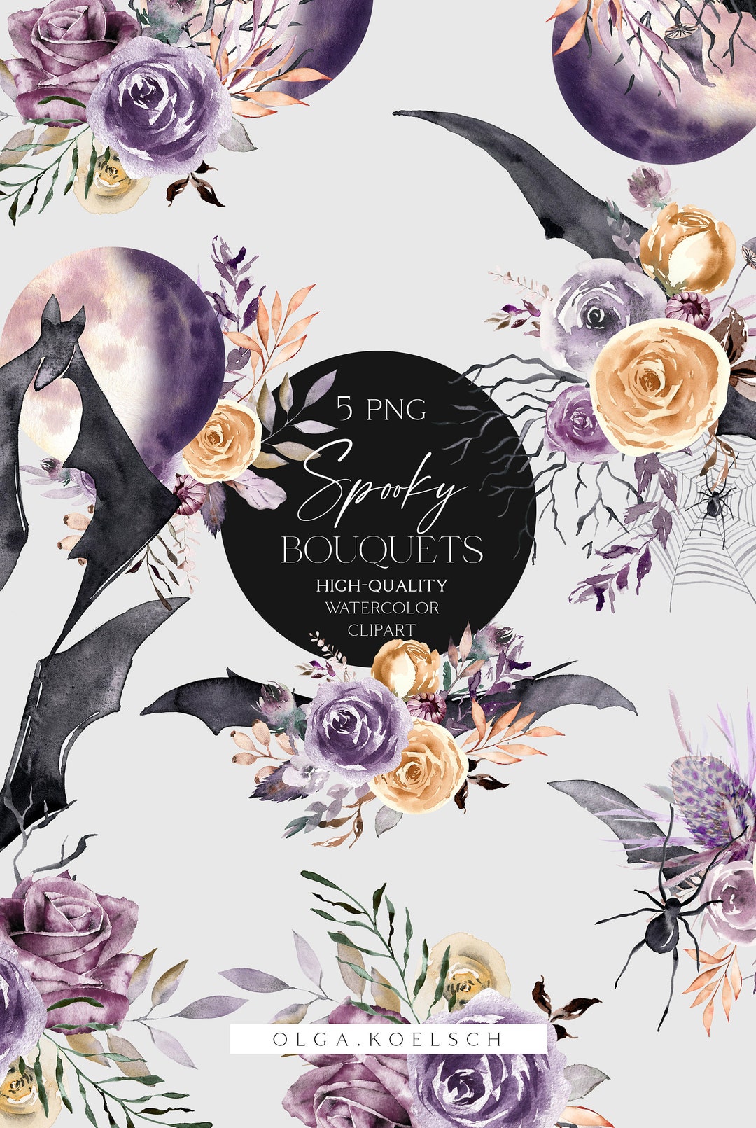 Romantic Halloween Clipart, Kawaii Halloween Png, Printable Floral ...