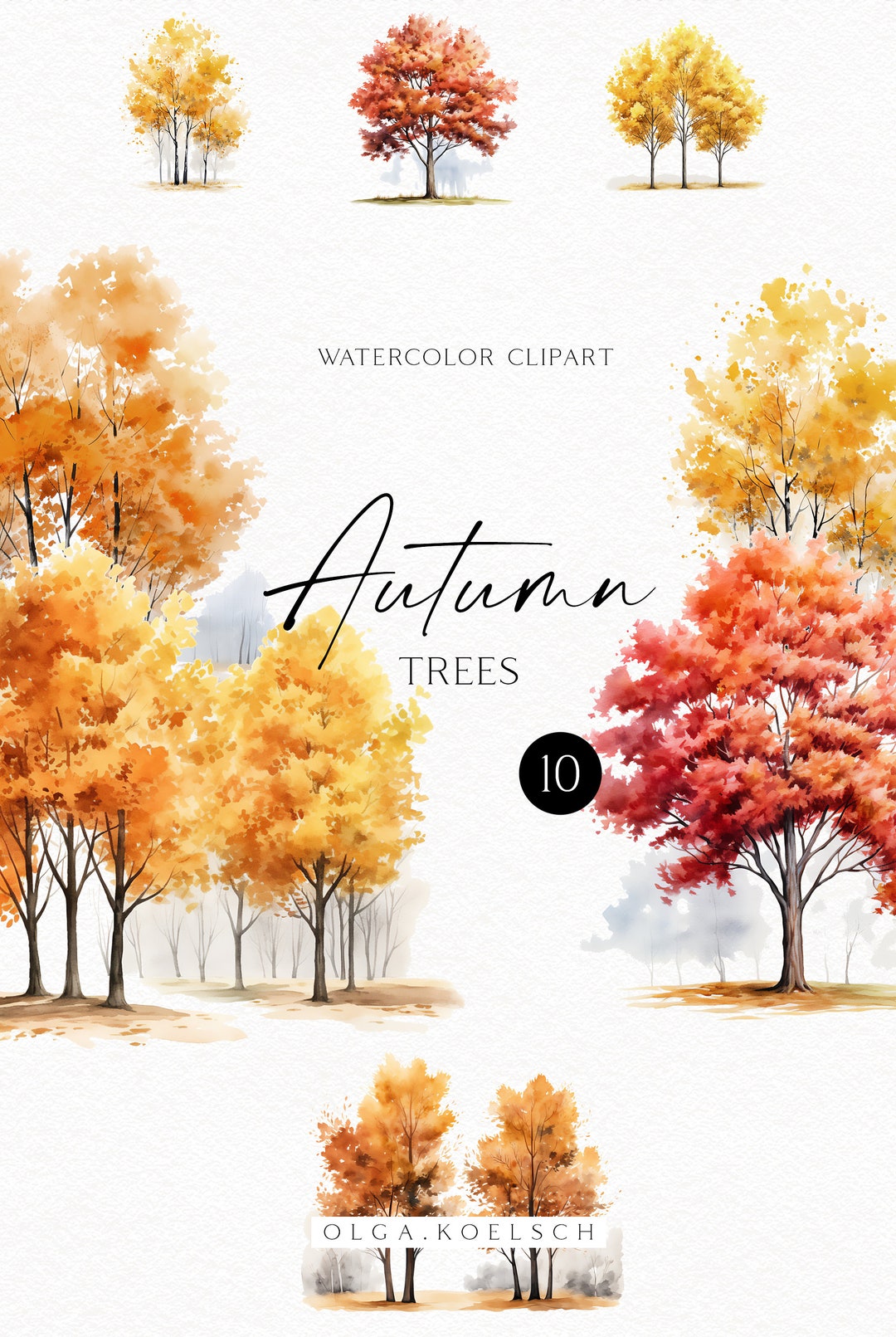 Watercolor Fall Clipart, Watercolor Autumn Trees, Maple Tree Png ...
