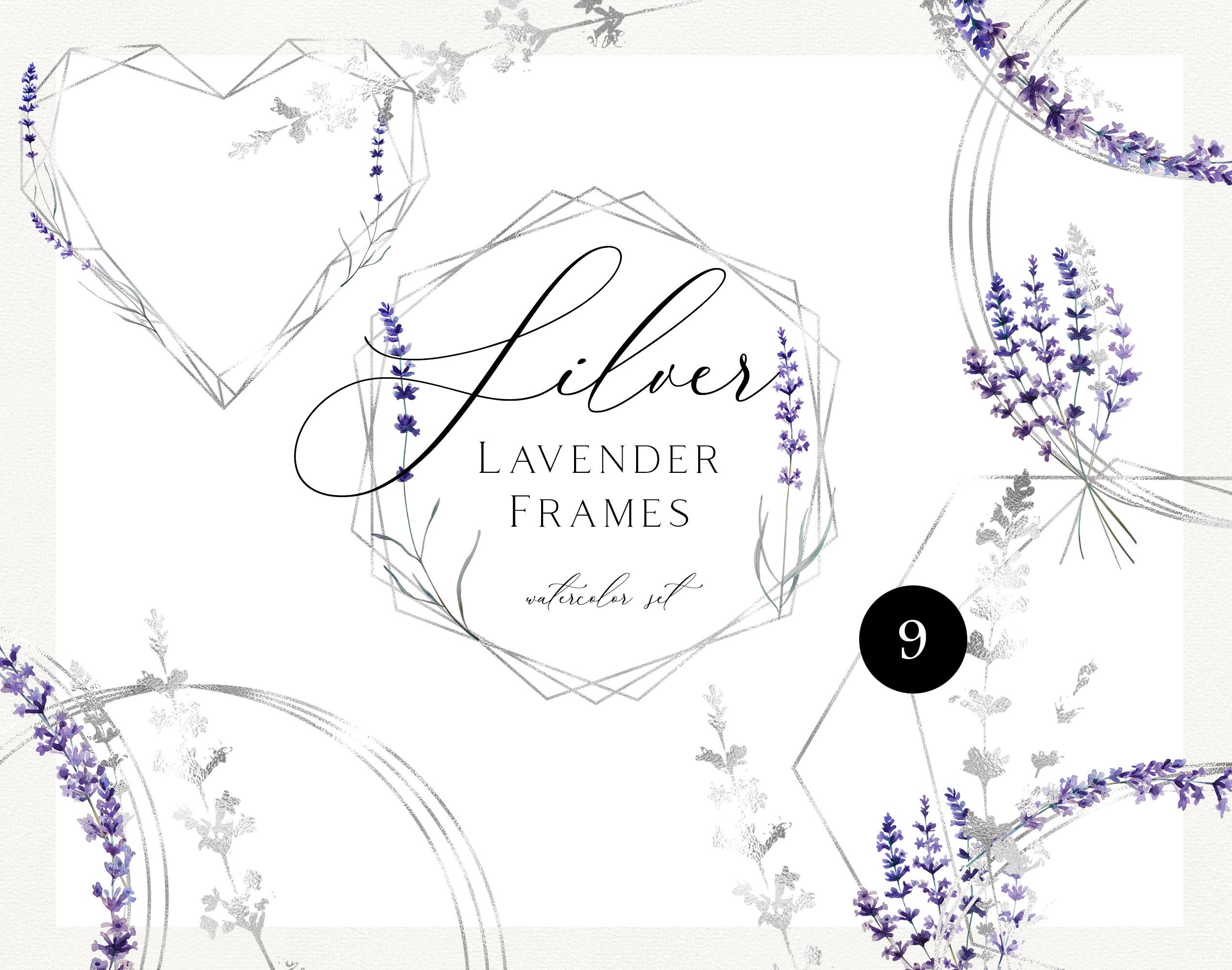 Watercolor Lavender Frame Clipart Silver Frame Png Geometric - Etsy