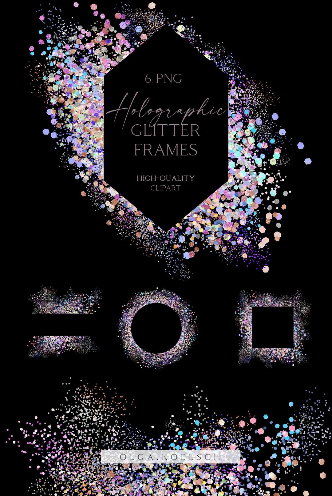 Glitter Holographic Digital Frames, Pastel Pink Falling Glitter Borders ...