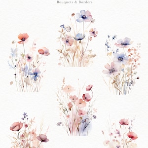 Watercolor Pink Floral Borders Clipart, Pastel Wildflowers Frames Png ...