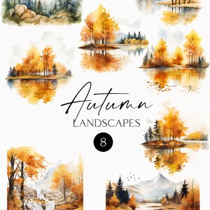 Watercolor Fall Landscape Clipart, Autumn Mountains Png, Fall Forest ...