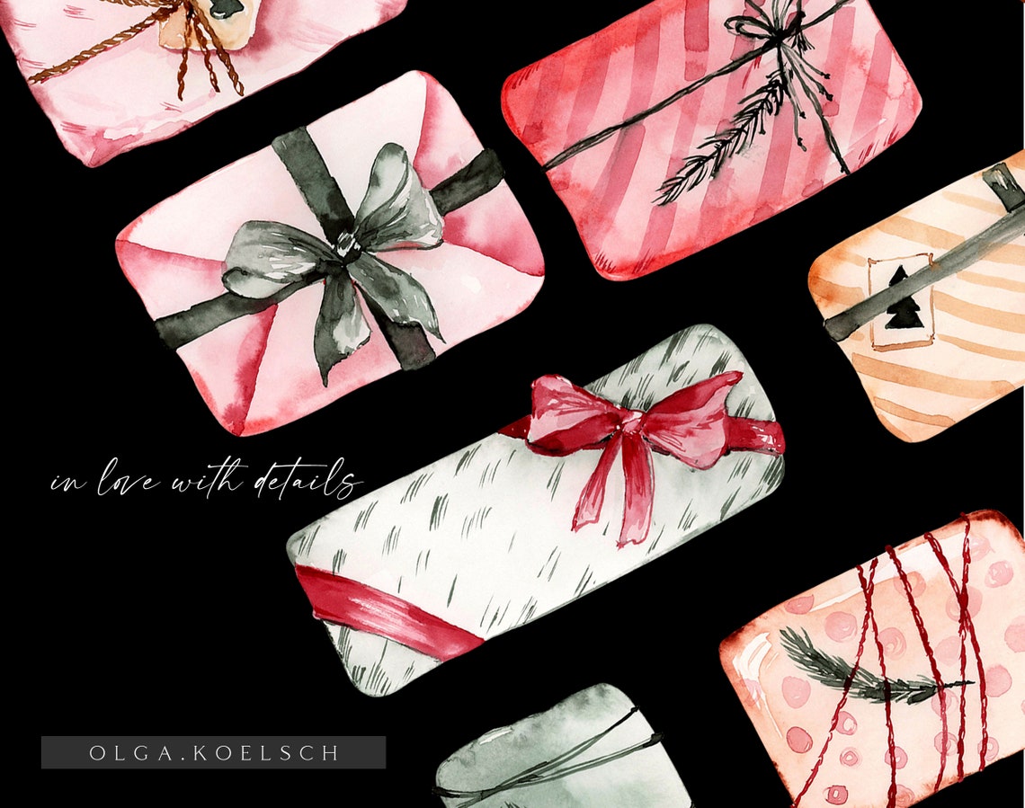 Watercolor Christmas Presents Clipart Gift Clipart for - Etsy