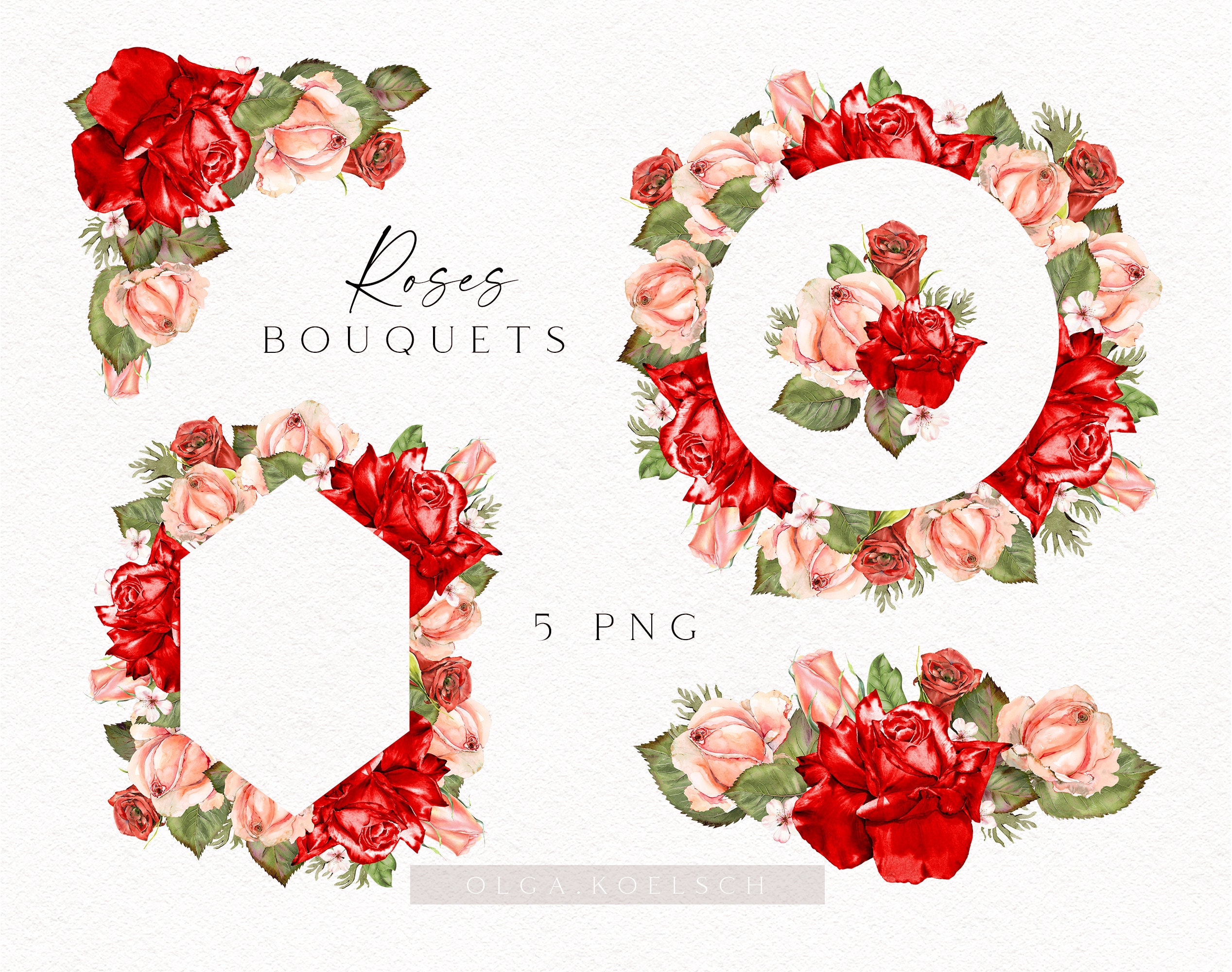 Watercolor Boho Roses Clipart Boho Pink and Red Roses Floral | Etsy
