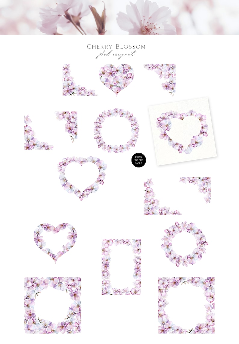 Watercolor Cherry Blossom Clipart, Pink Floral Borders (PNG/PDF) - Etsy