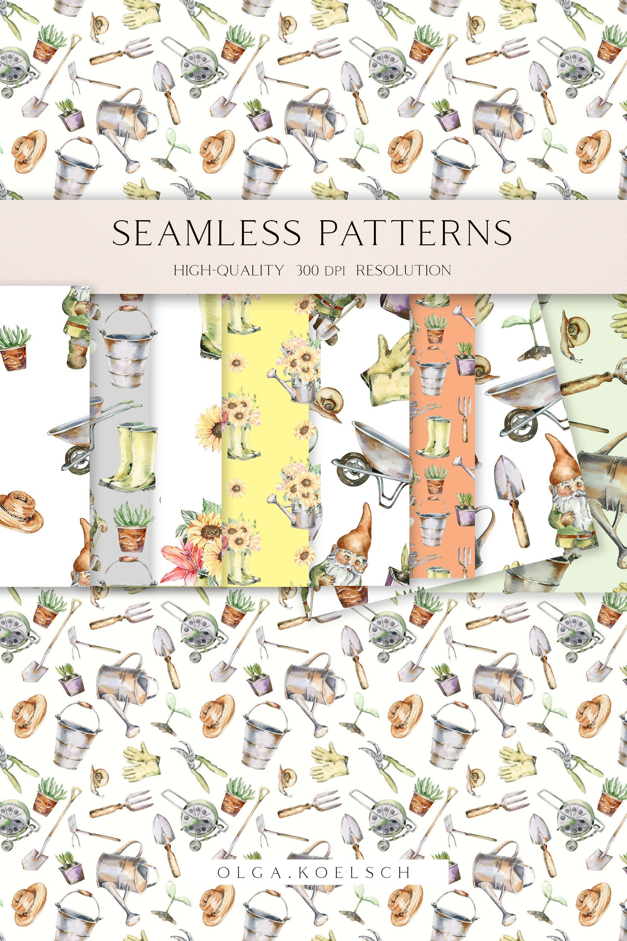 Watercolor Garden Digital Paper Gardening Seamless Pattern - Etsy